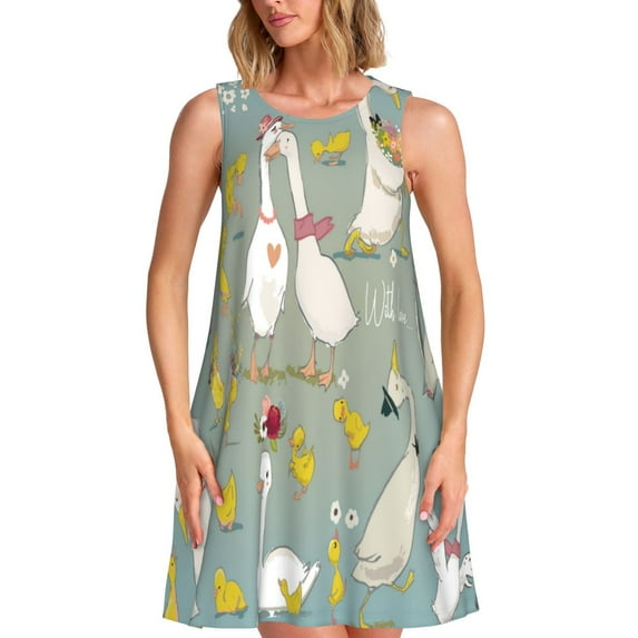 Yiaed Cute Farm Birds Print Women's Sleeveless Dress, Loose Fit Summer ...