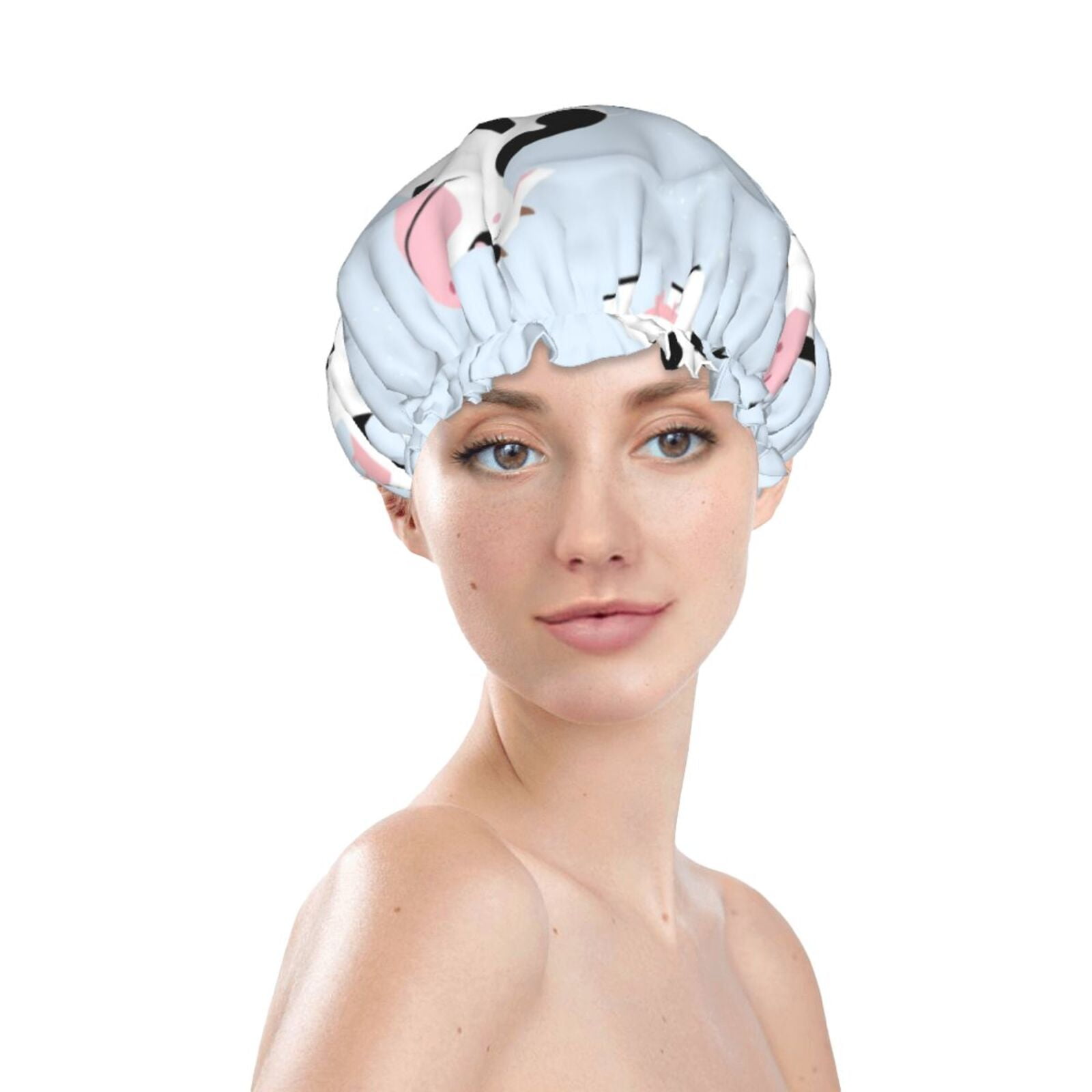 Yiaed Cute Farm Cow Print Reusable Shower Cap & Bath Cap & Lined ...