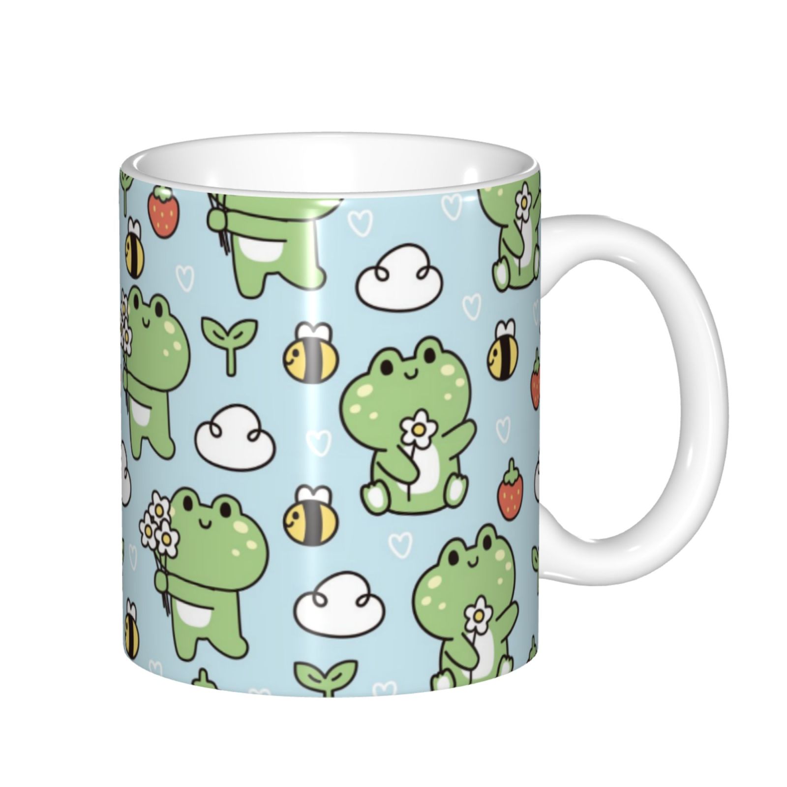 Yiaed Cute Floral Frog Print Ceramics Coffee,Large Handle Design,Extra ...