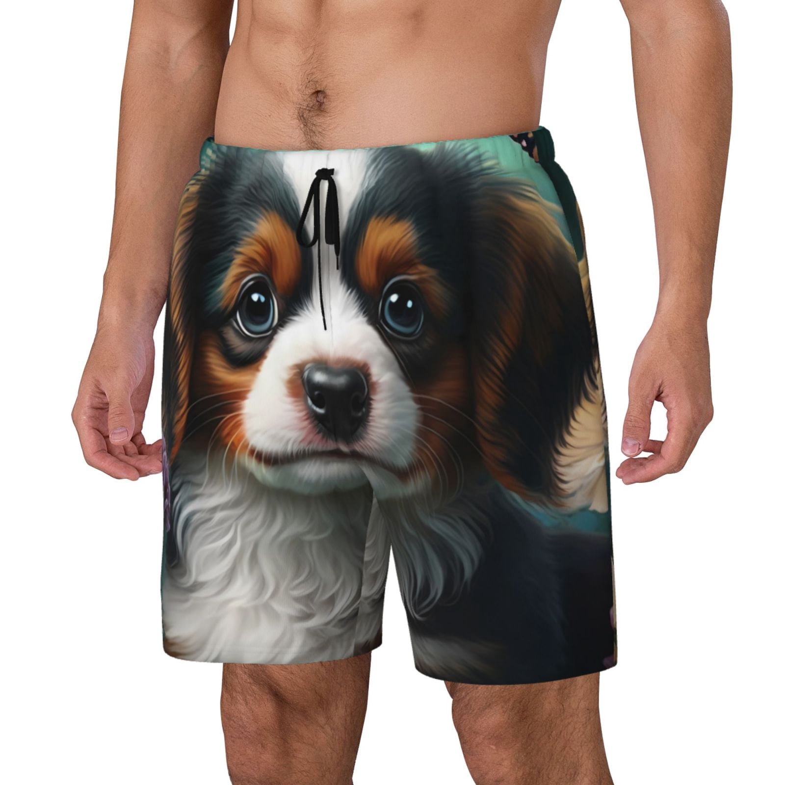 Yiaed Cute Flower Puppy Butterfly Print Mens Swim Trunks Bathing Suit ...