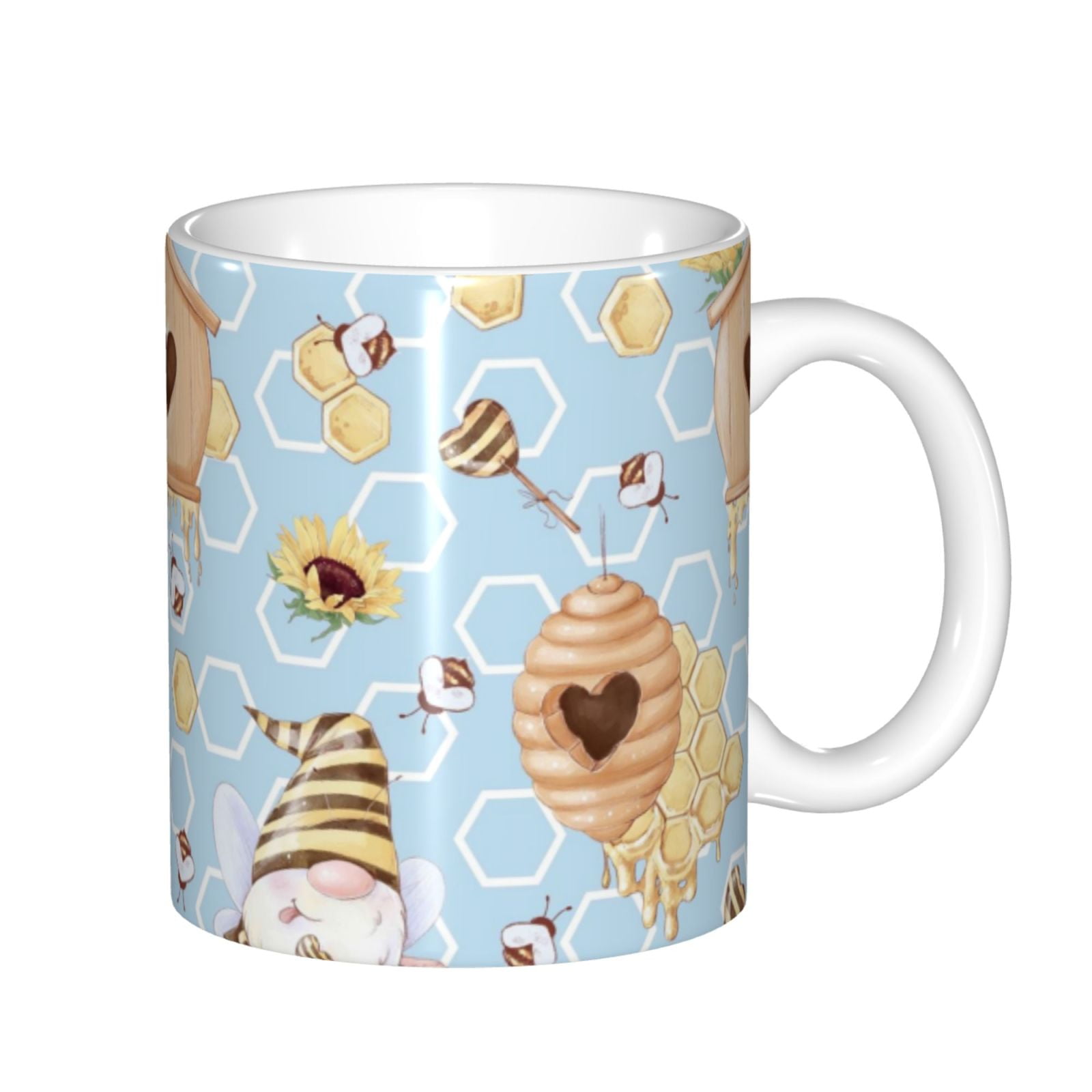Yiaed Cute Gnome Bee Collects Honey Print Ceramics Coffee,Large Handle ...