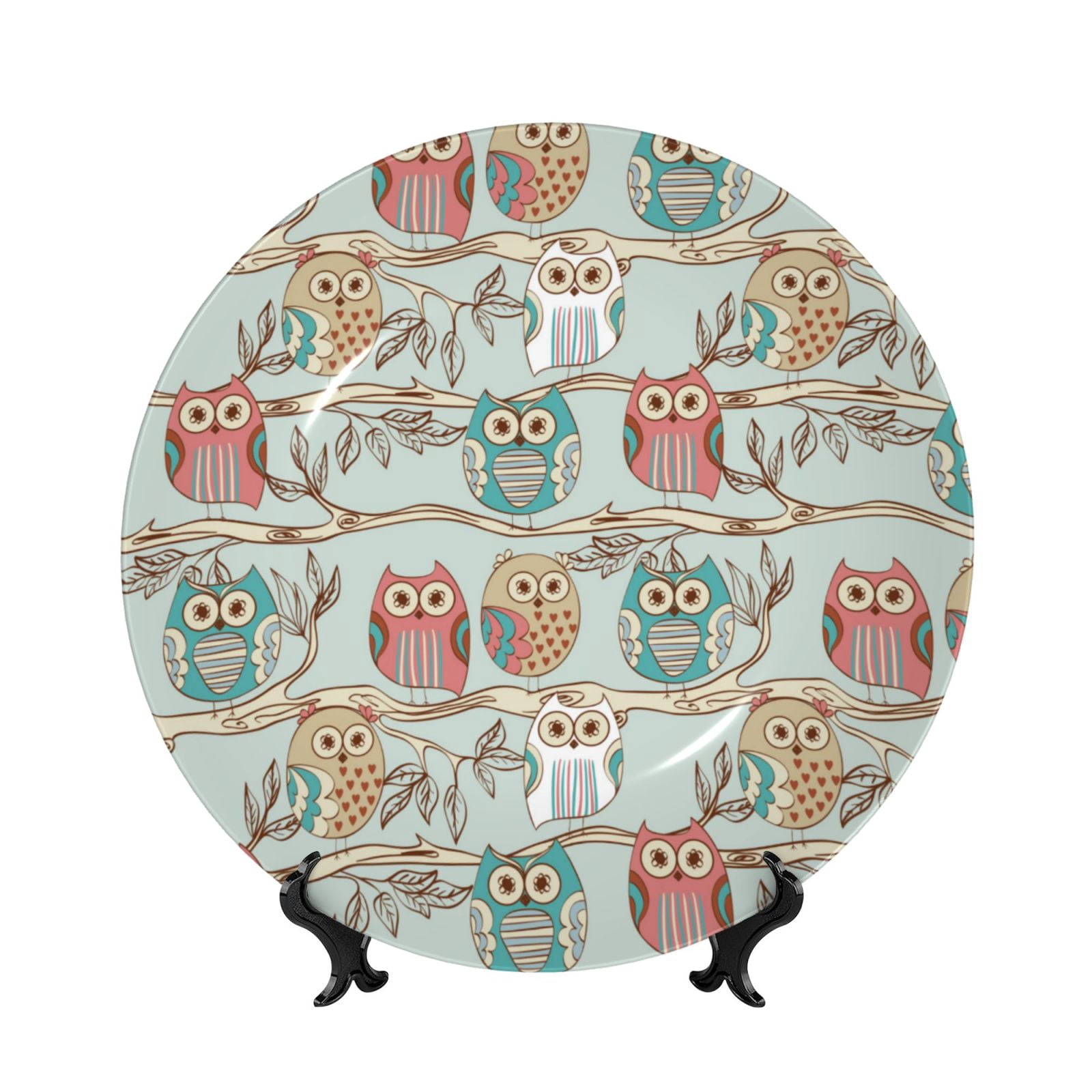 Yiaed Cute Owl Print Bone China Decorative Plate Ceramic Dinner Plates ...
