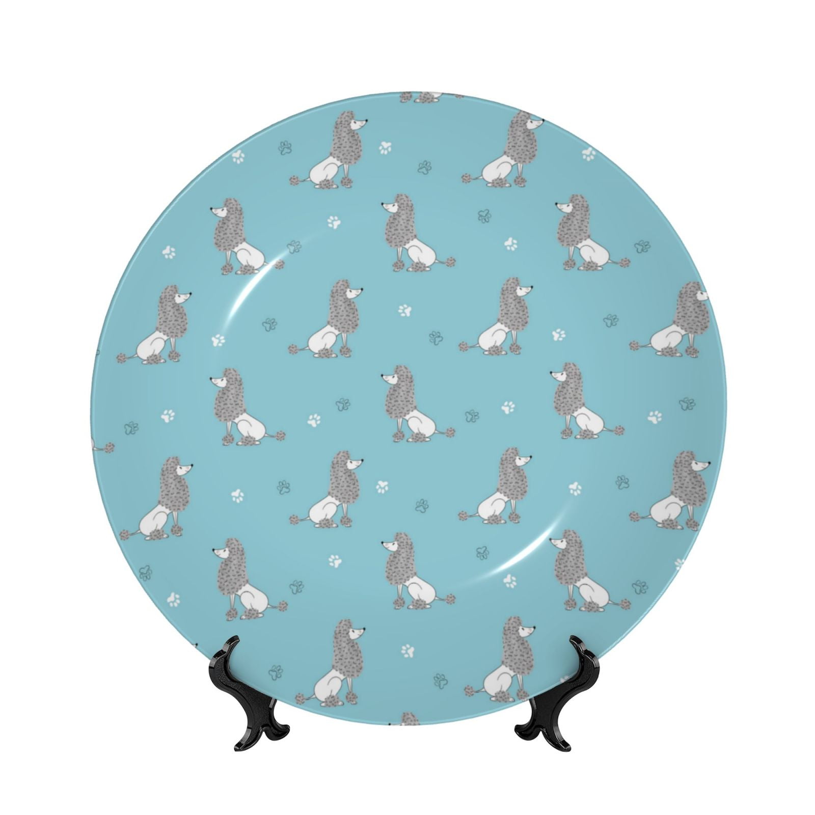 Yiaed Cute Poodle Dog Print Bone China Decorative Plate Ceramic Dinner ...
