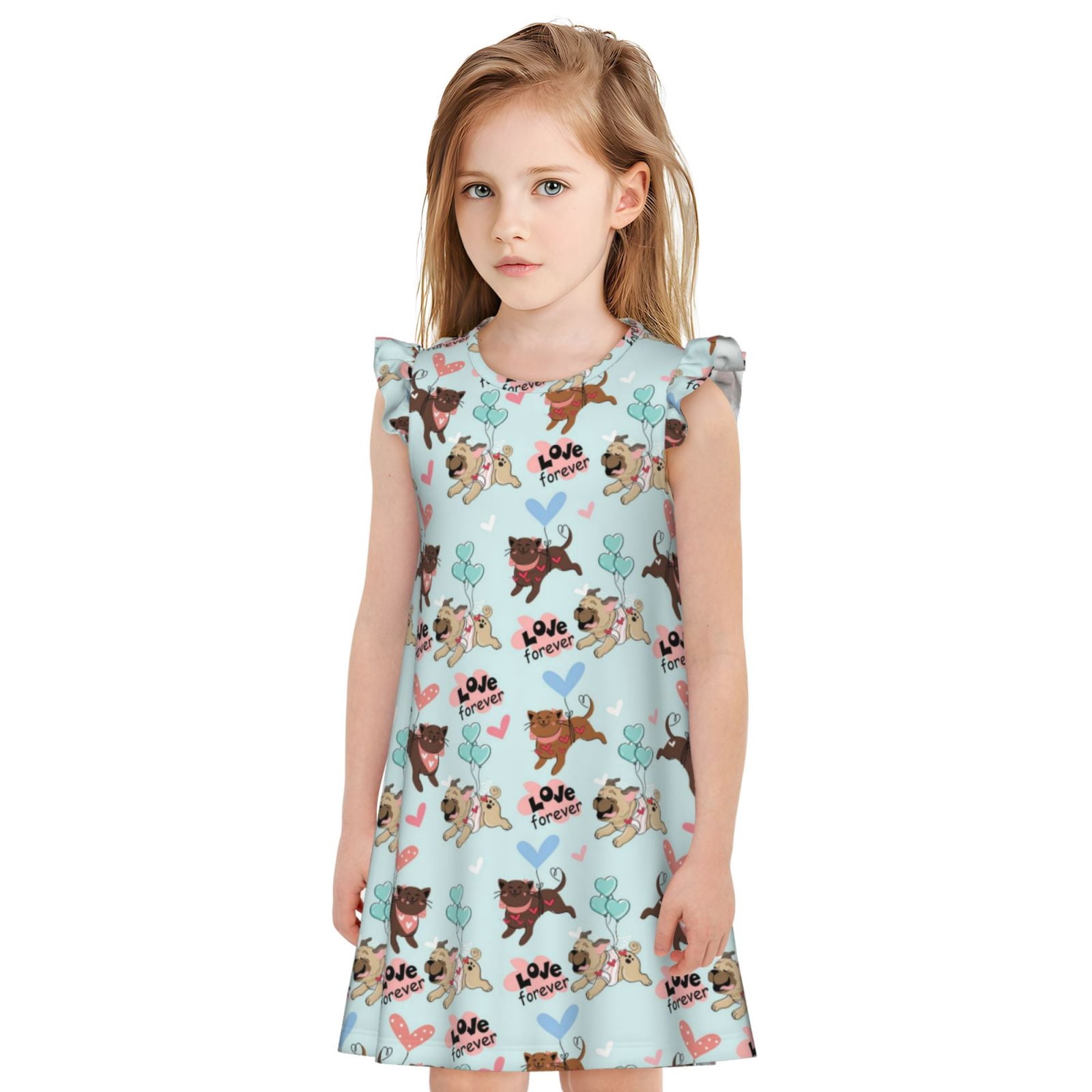 Yiaed Cute Pug Dogs Print Girls Nightgowns, Princess Pajama Dresses for ...