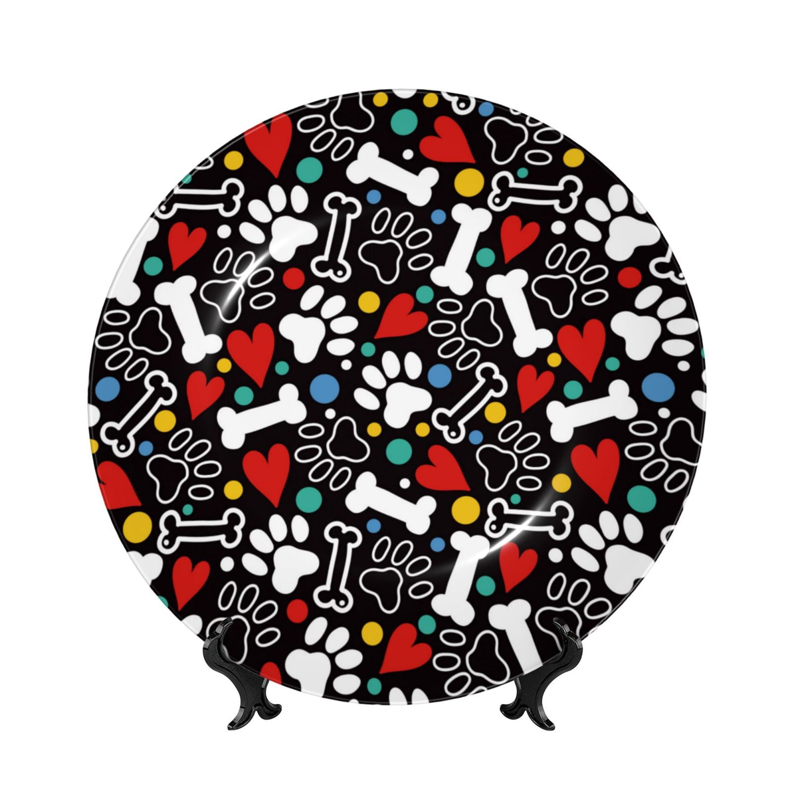 Yiaed Cute Puppy Footprints Print Bone China Decorative Plate Ceramic ...