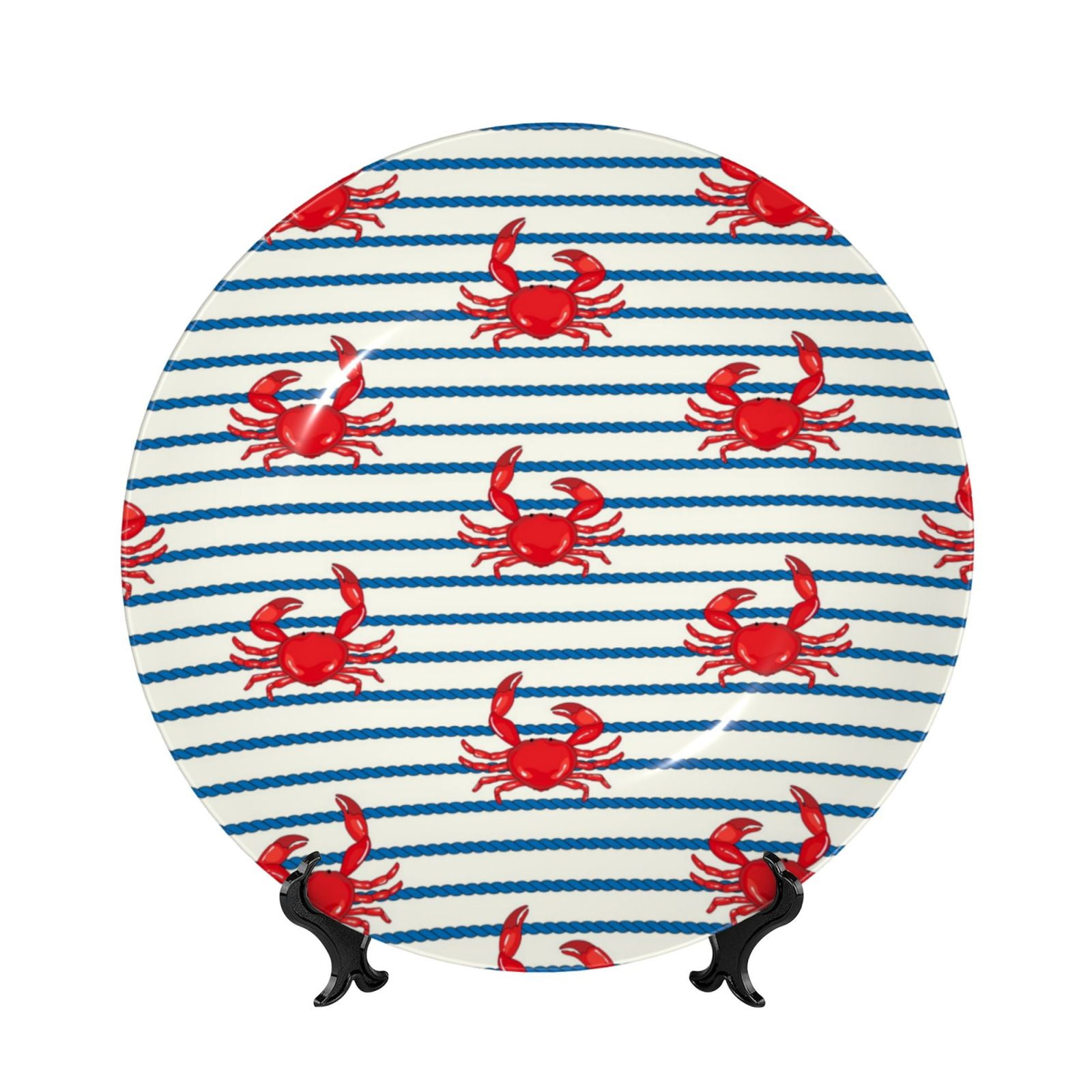 Yiaed Cute Red Crabs With Nautical Print Bone China Decorative Plate ...