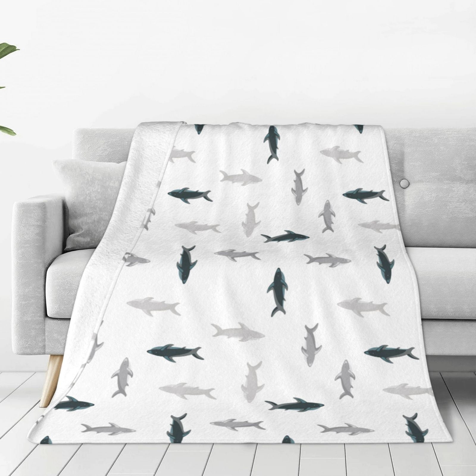Yiaed Cute Shark Pattern Fleece Throw Blanket,Fleece Throw Blankets for ...