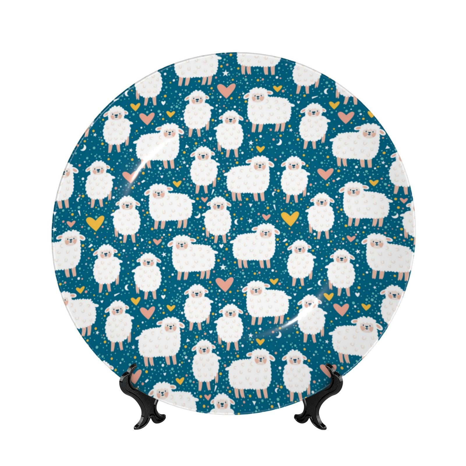 Yiaed Cute Sheep And Hearts Print Bone China Decorative Plate Ceramic ...