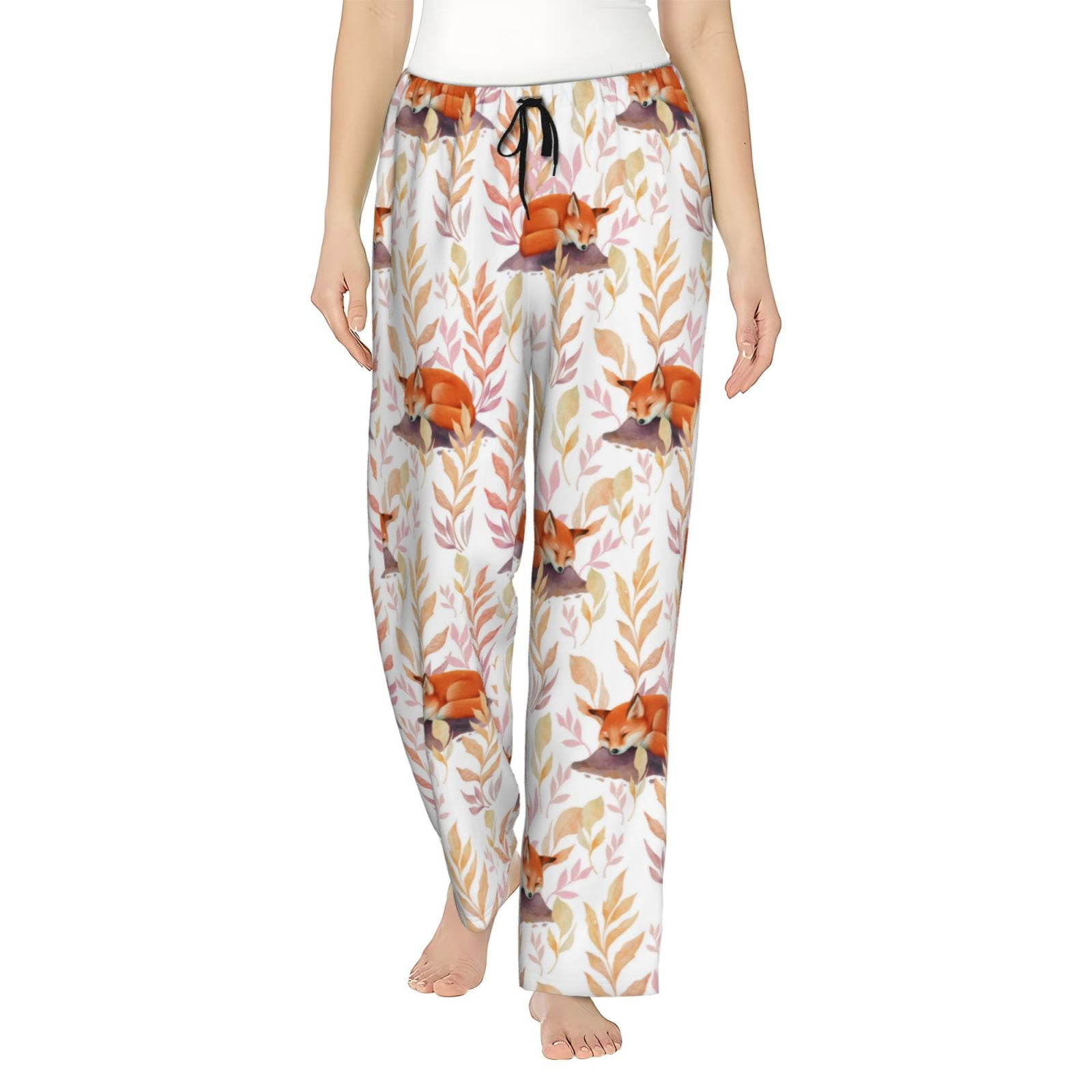 Yiaed Cute Sleepy Fox Print Womens Lounge Pants, Loose PJ Bottoms, Long ...