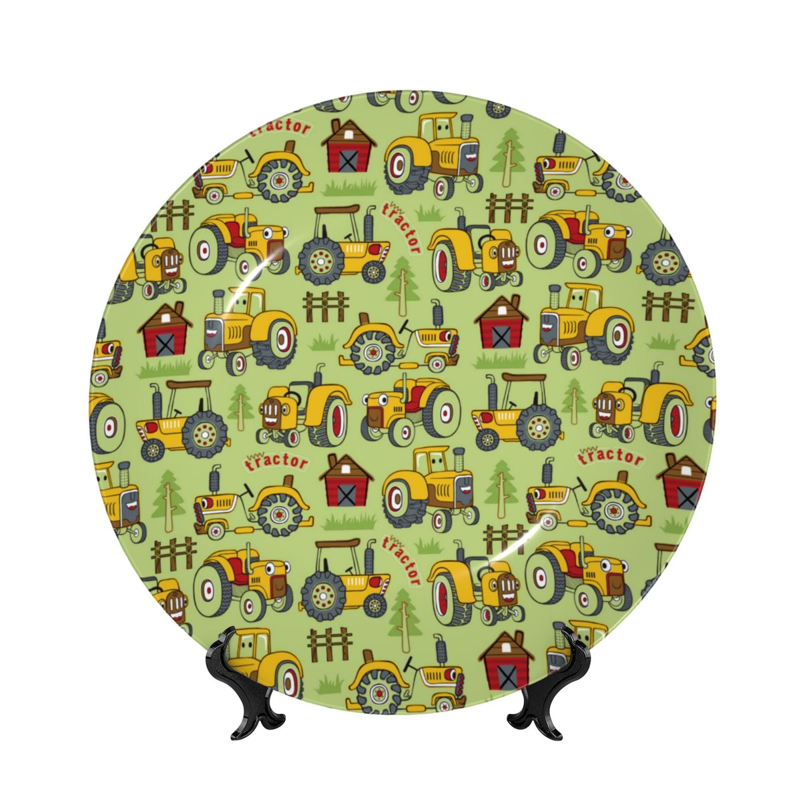 Yiaed Cute Tractor Print Bone China Decorative Plate Ceramic Dinner ...
