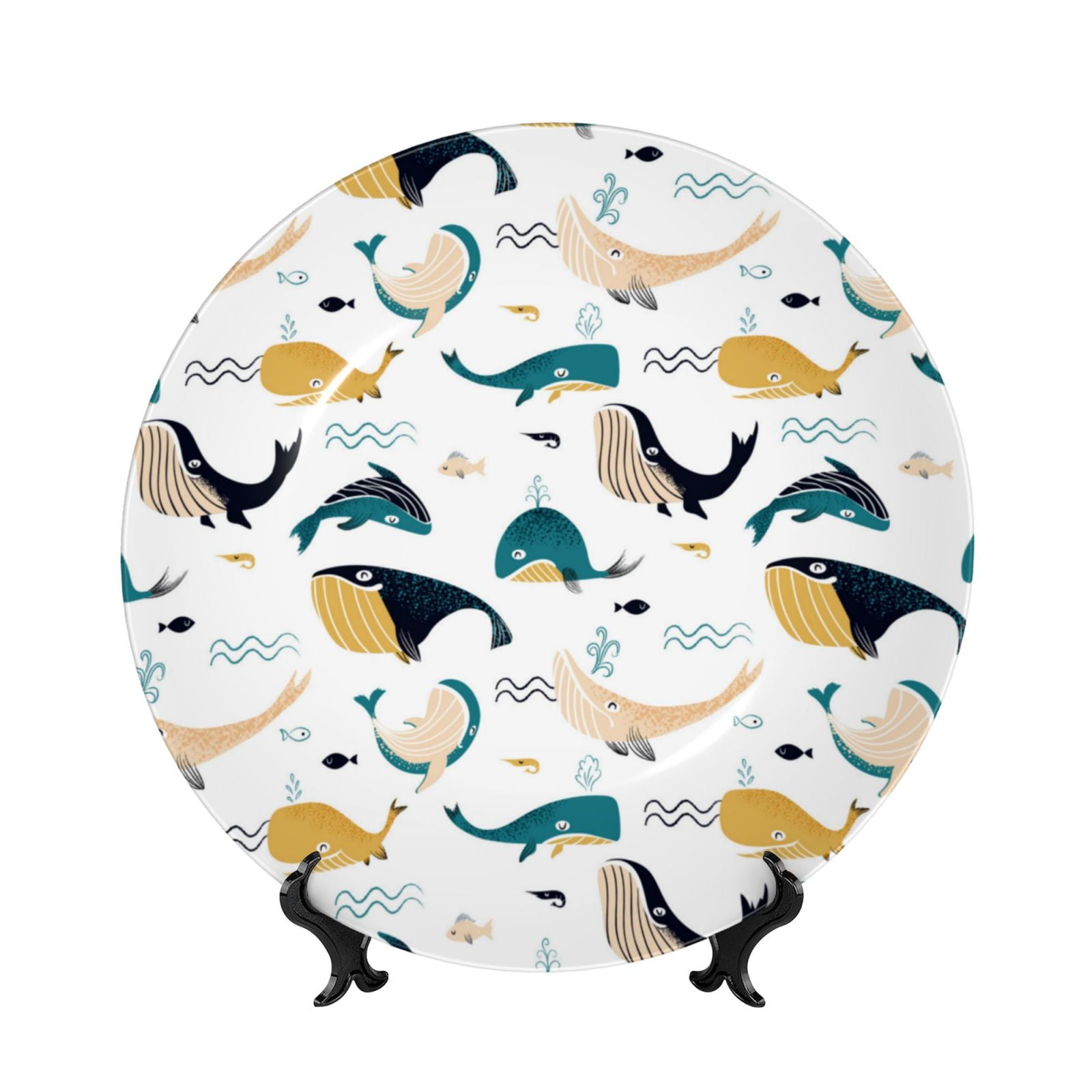 Yiaed Cute Whale Print Bone China Decorative Plate Ceramic Dinner ...
