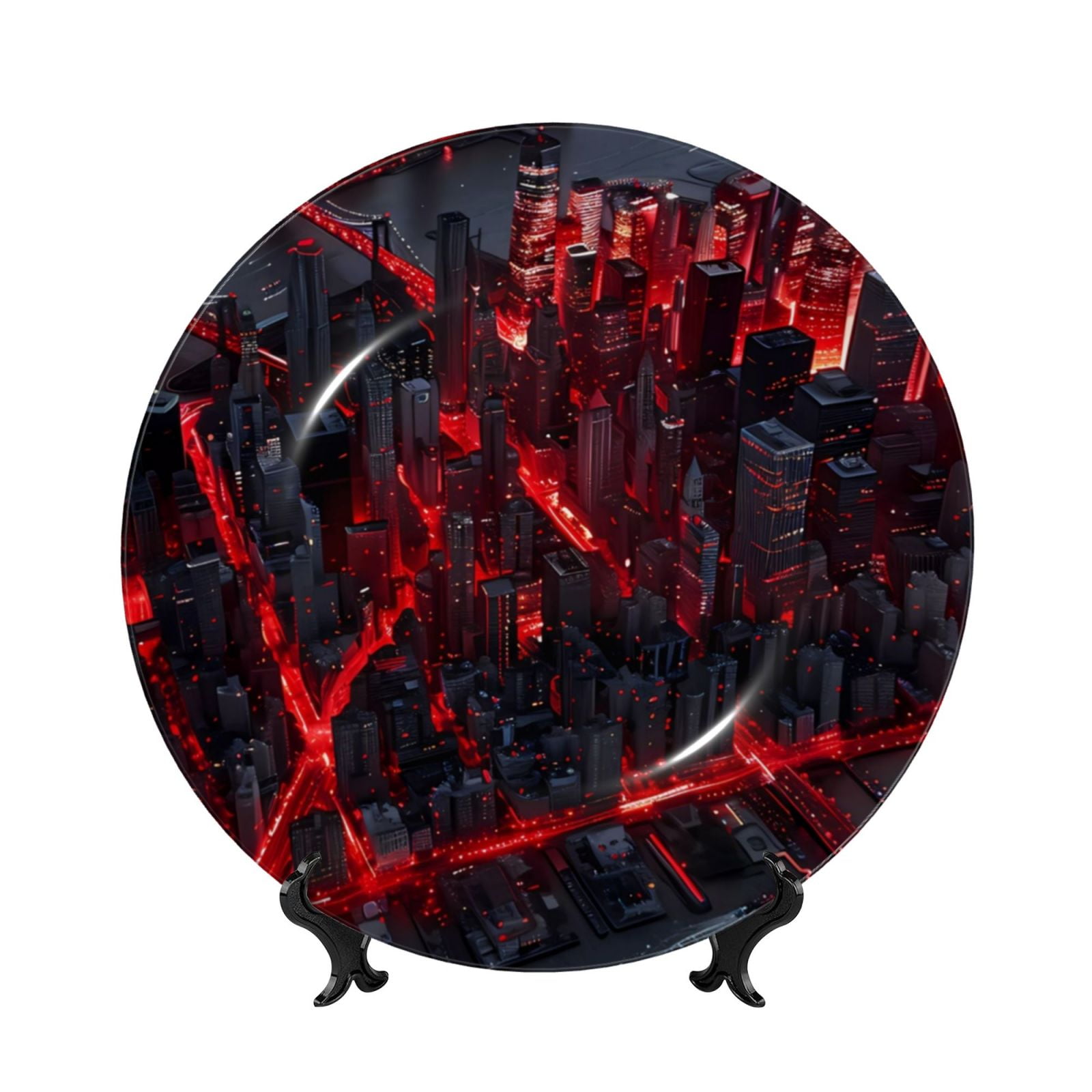 Yiaed Cyberpunk Cityscape Lights Print Bone China Decorative Plate ...