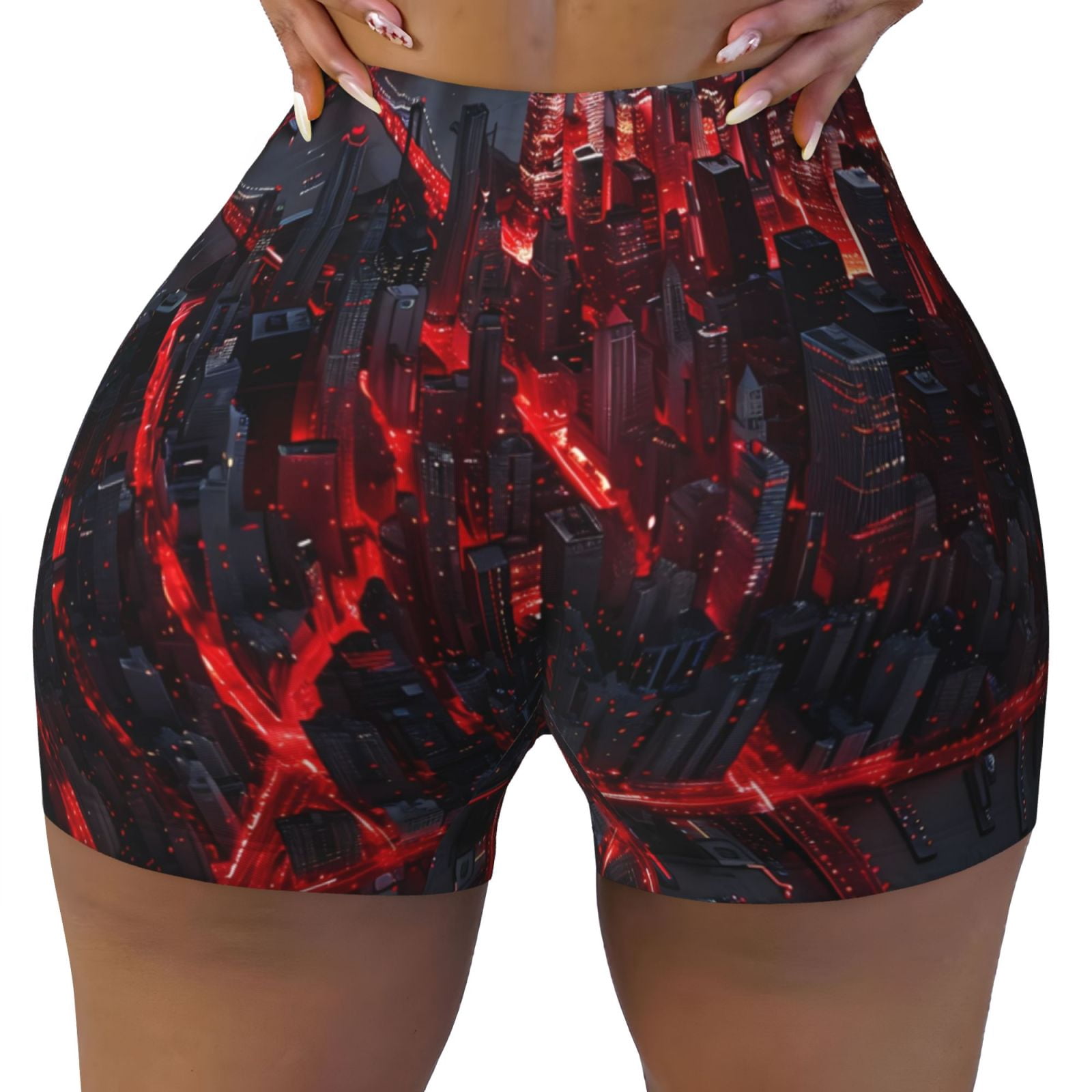 Yiaed Cyberpunk Cityscape Lights Print Women's Athletic Shorts Running ...