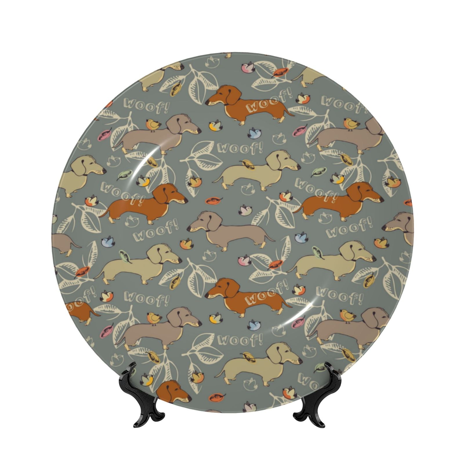 Yiaed Dachshund Dog Bird Print Bone China Decorative Plate Ceramic ...