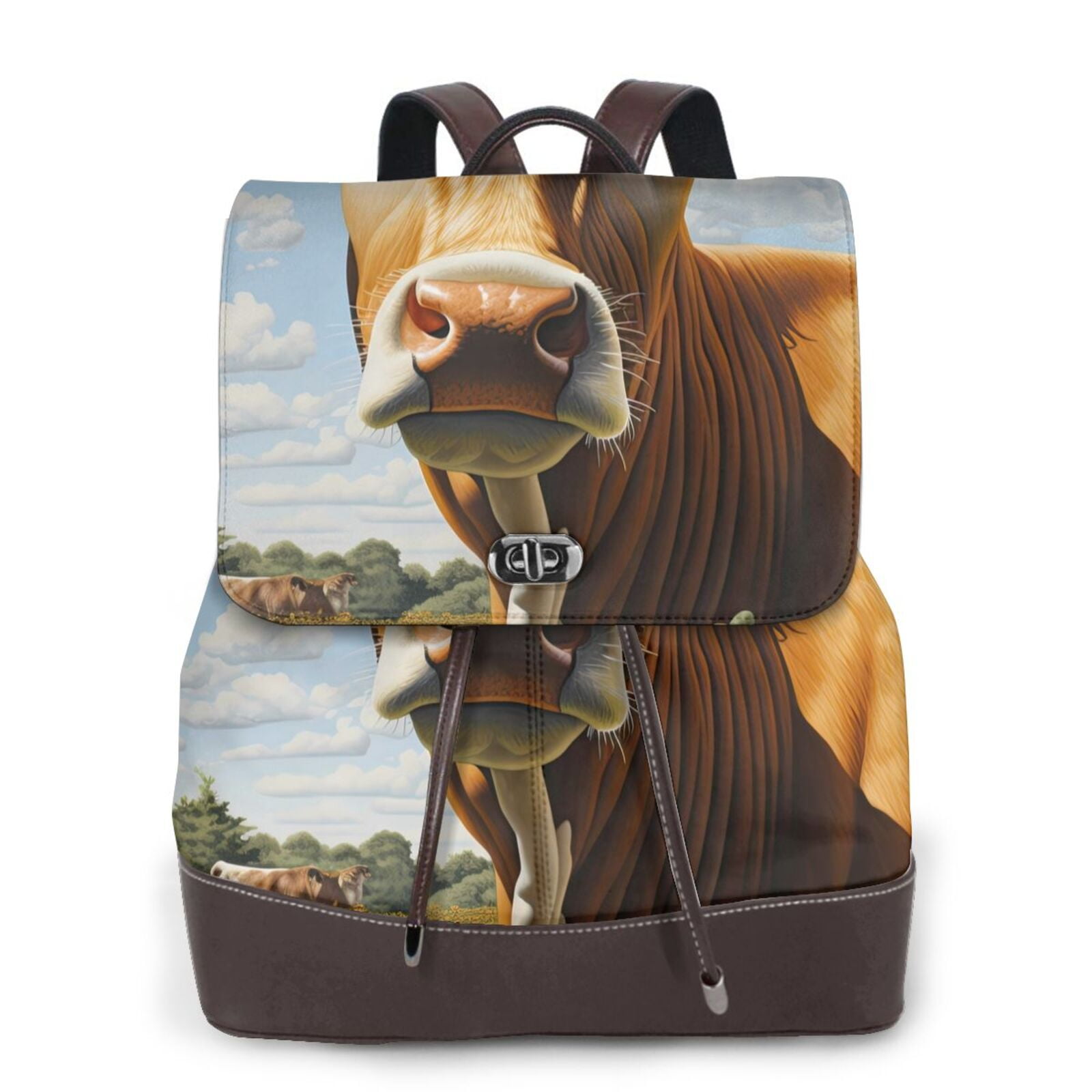 Yiaed Daisy Flower Field Cow Print Laptop Backpack for Women Slim ...