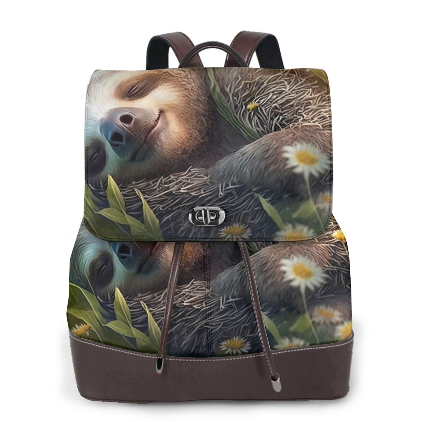 Yiaed Daisy Sleeping Sloth Print Laptop Backpack for Women Slim ...
