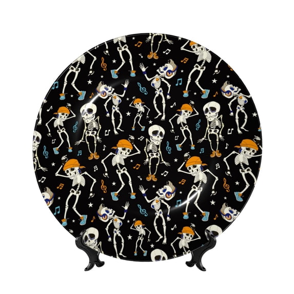 Yiaed Dancing Skeleton Party Print Bone China Decorative Plate Ceramic ...