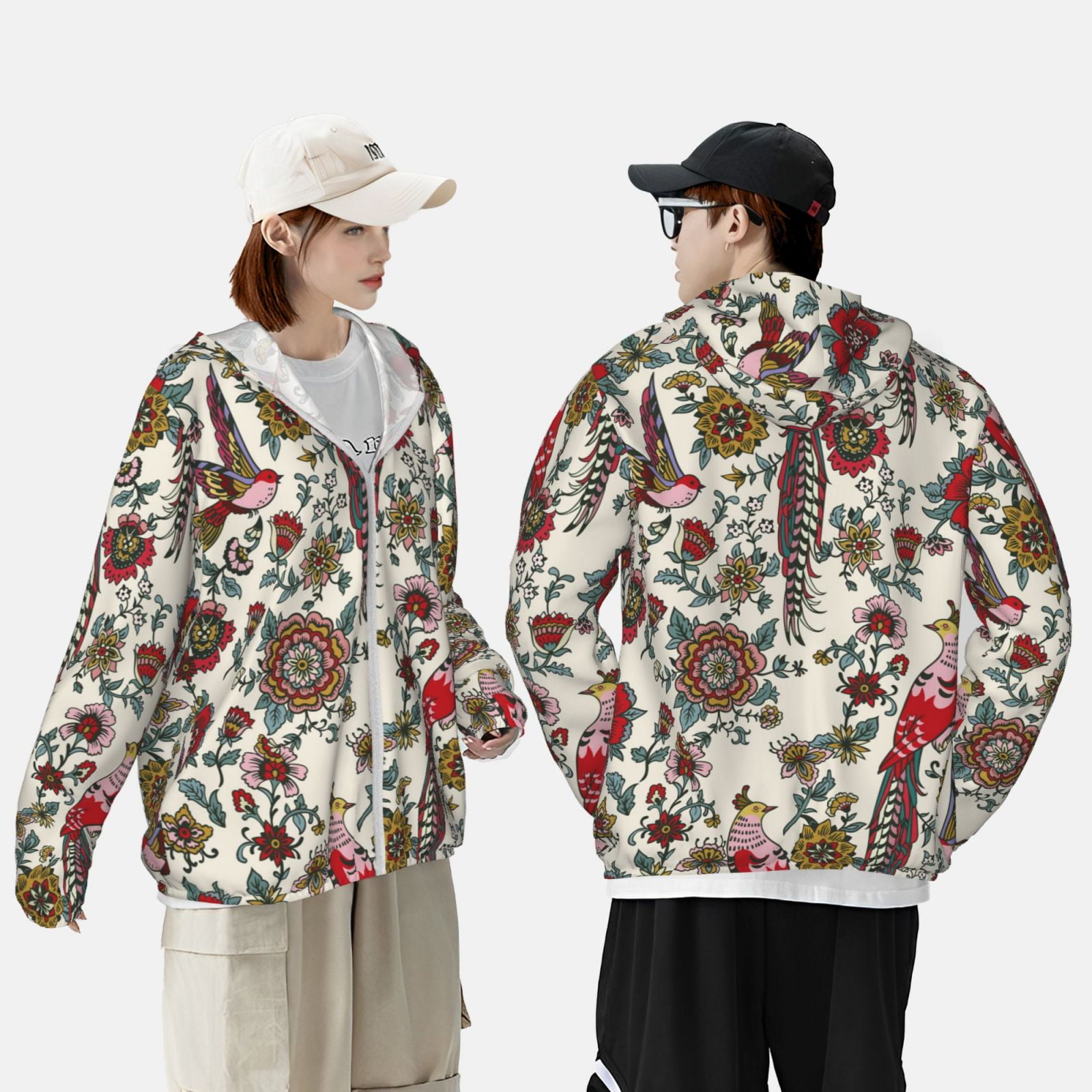 Yiaed Dark Enchanted Flowers And Birds Print Sun Shirts UPF 50 ...