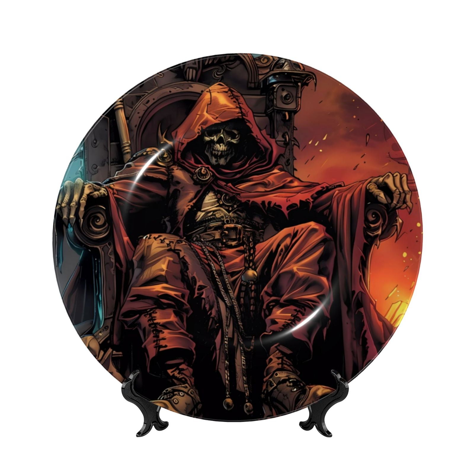 Yiaed Dark Skull King Throne Print Bone China Decorative Plate Ceramic ...
