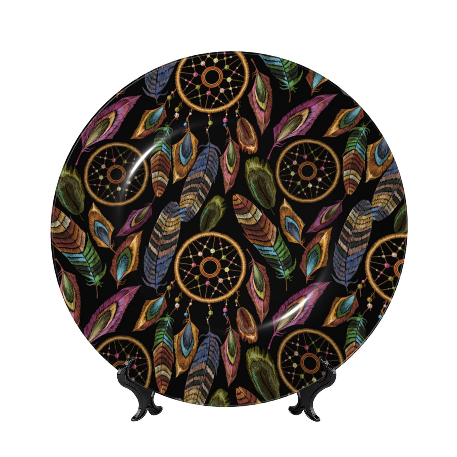 Yiaed Decorative Feathers Print Bone China Decorative Plate Ceramic ...