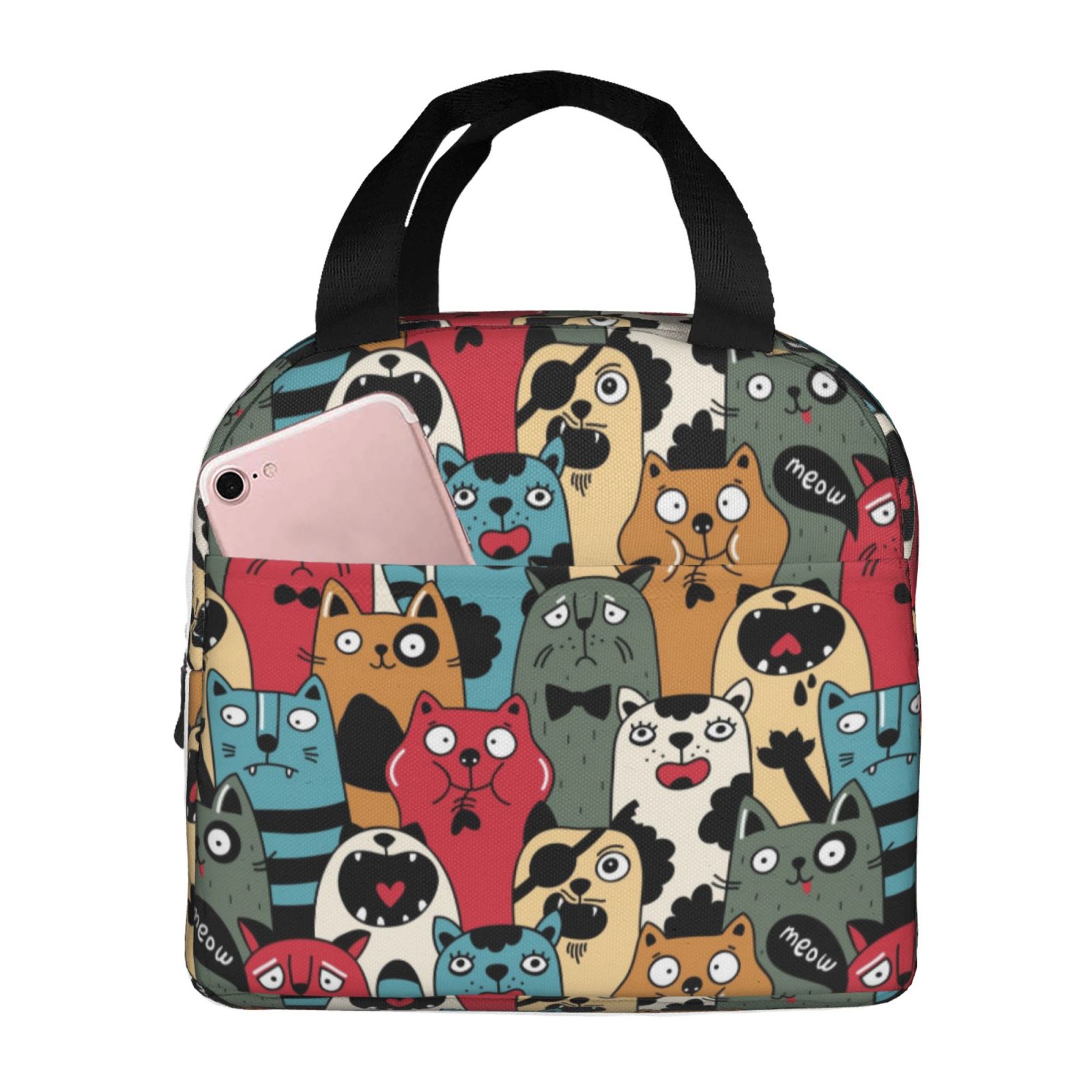 Yiaed Different Cats 1 Print Insulated Lunch Bag Reusable Cute Tote ...