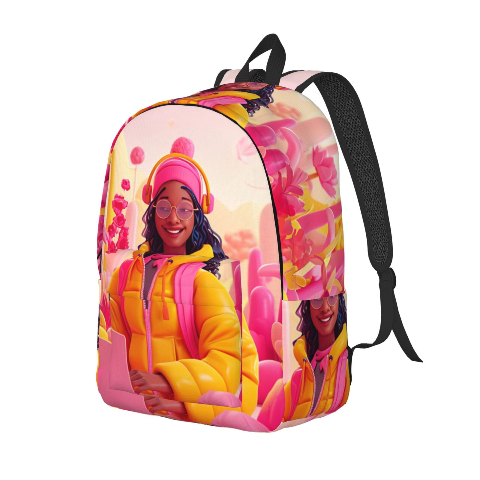 Yiaed Digital Nomad Pink Landscape Print Laptop Backpack Travel Canvas ...