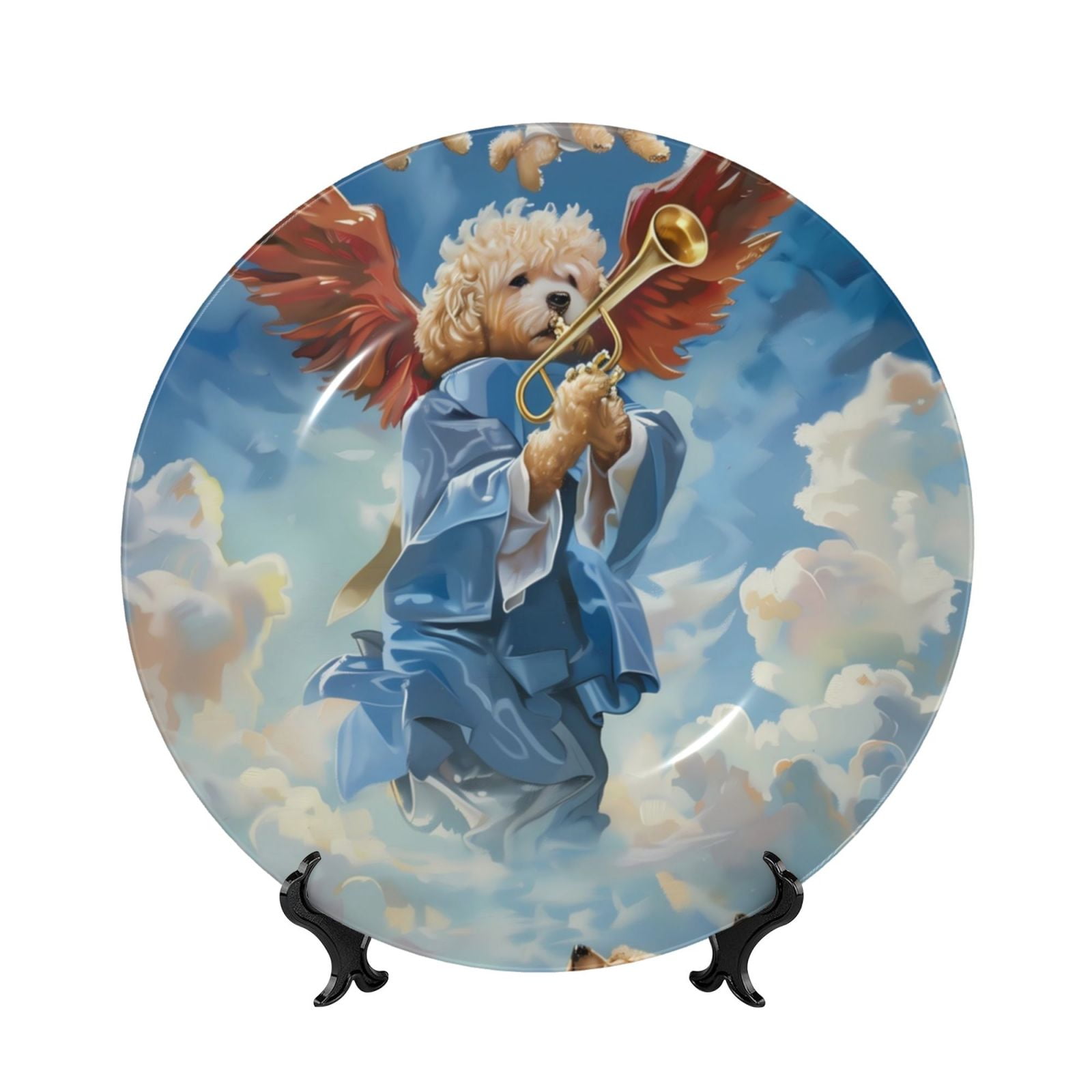 Yiaed Dog Angel Ascension Print Bone China Decorative Plate Ceramic ...