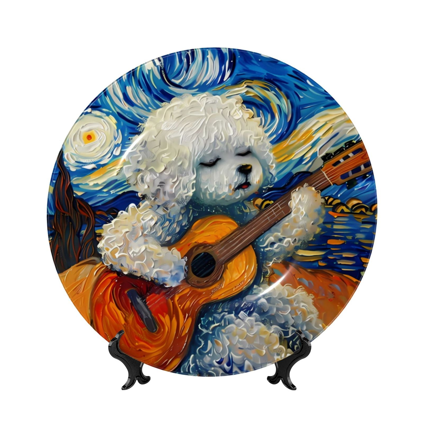 Yiaed Dog Guitar Starry Night Print Bone China Decorative Plate Ceramic ...