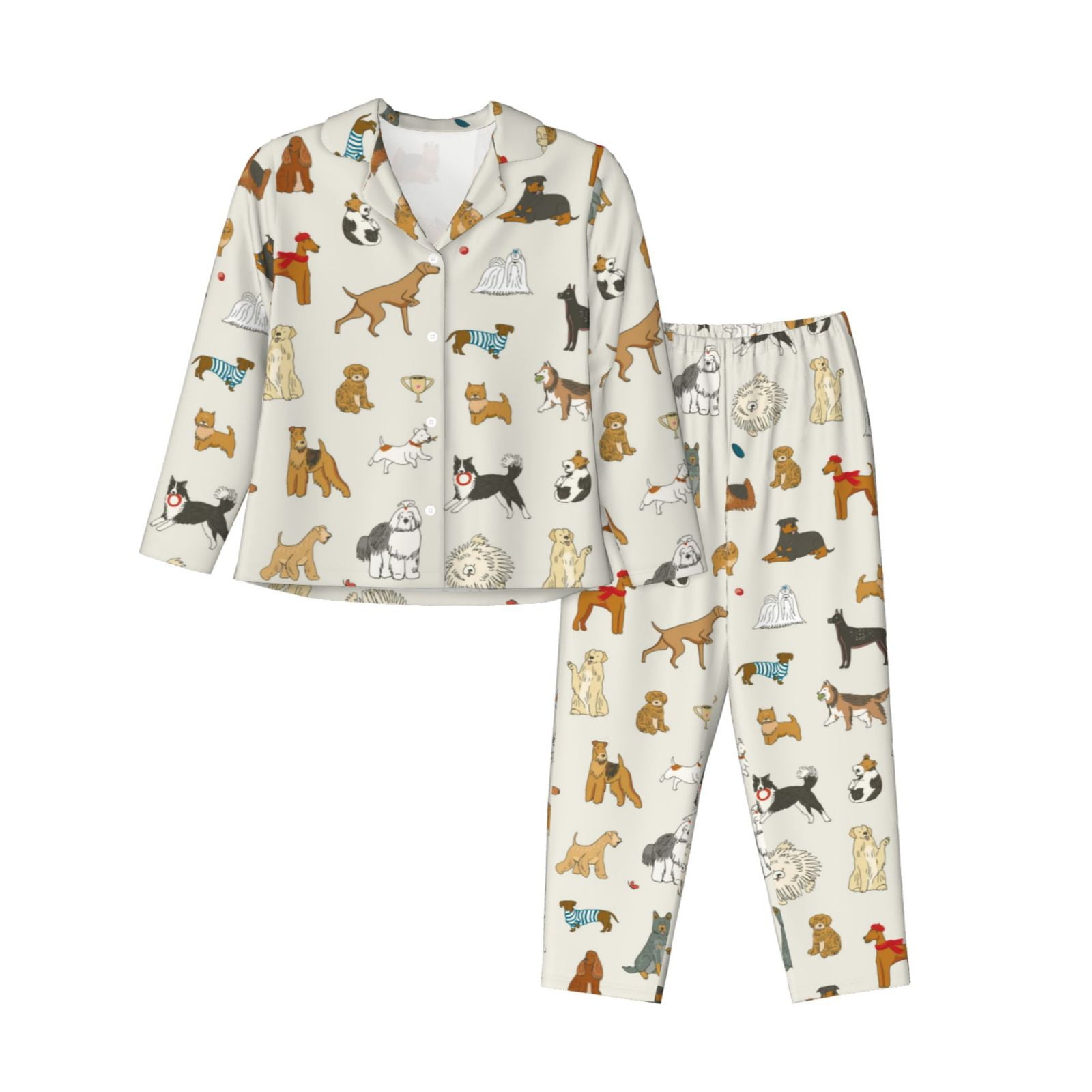 Yiaed Dogs Funny Pets Print Pajamas Women's Long Sleeve Sleepwear Soft ...