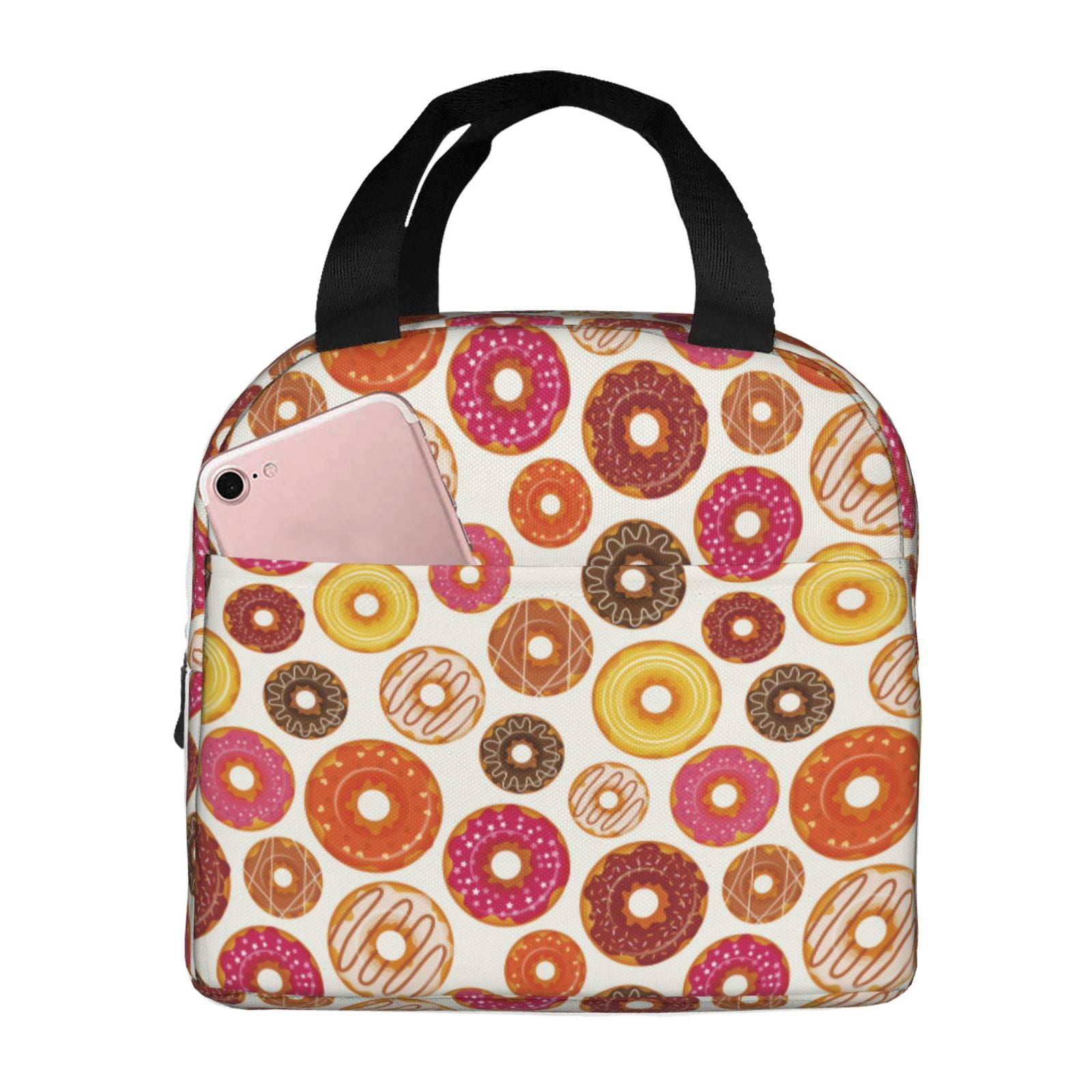 Yiaed Donut Print Insulated Lunch Bag Reusable Cute Tote Lunch Box ...