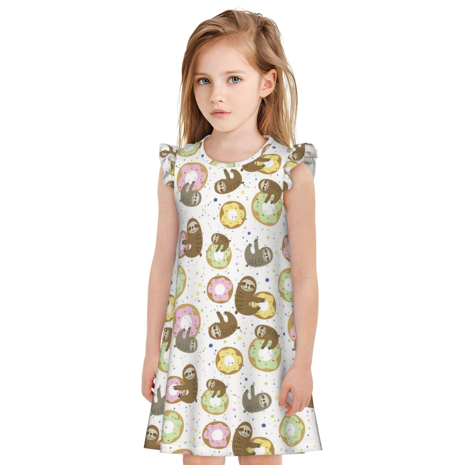 Yiaed Donut Sloth Print Girls Nightgowns, Princess Pajama Dresses for ...