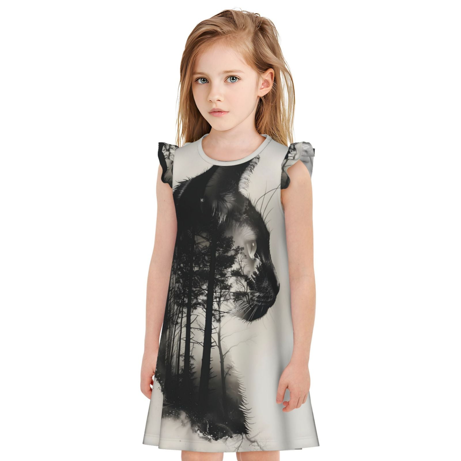 Yiaed Double Exposure Cat Forest Print Girls Nightgowns, Princess ...
