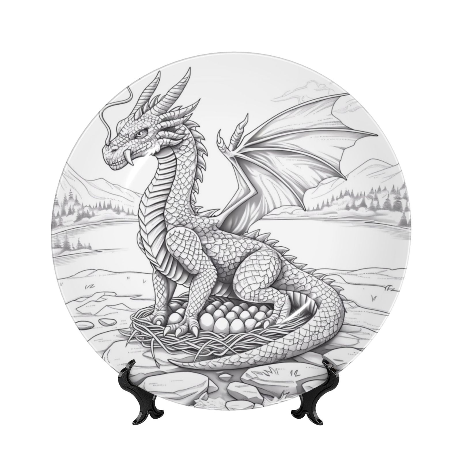 Yiaed Dragon Nest Sketch Print Bone China Decorative Plate Ceramic ...