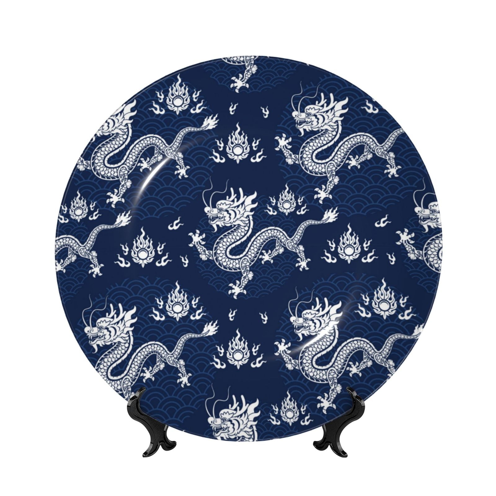 Yiaed Dragon Print Bone China Decorative Plate Ceramic Dinner Plates ...