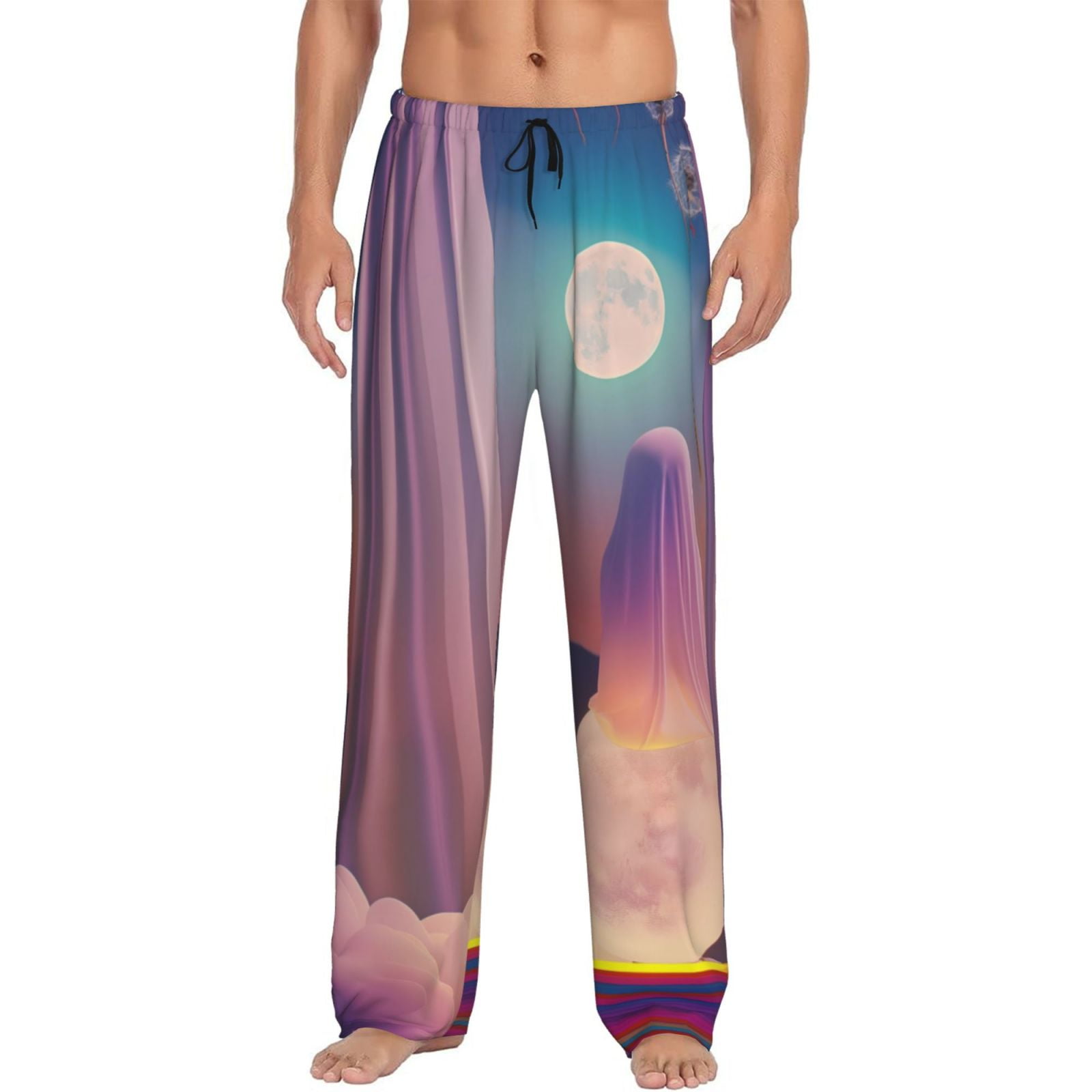 Yiaed Dreamy Moonlit Window Print Men's Lounge Pants, Loose PJ Bottoms ...