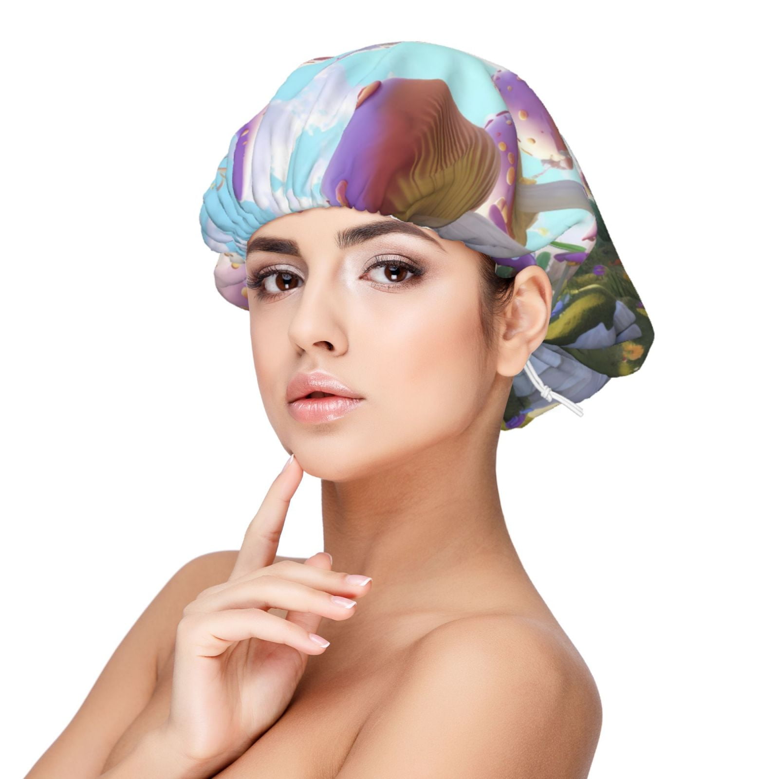 Yiaed Dreamy Mushroom House Print Satin Bonnet Silk Bonnet Hair Bonnet ...