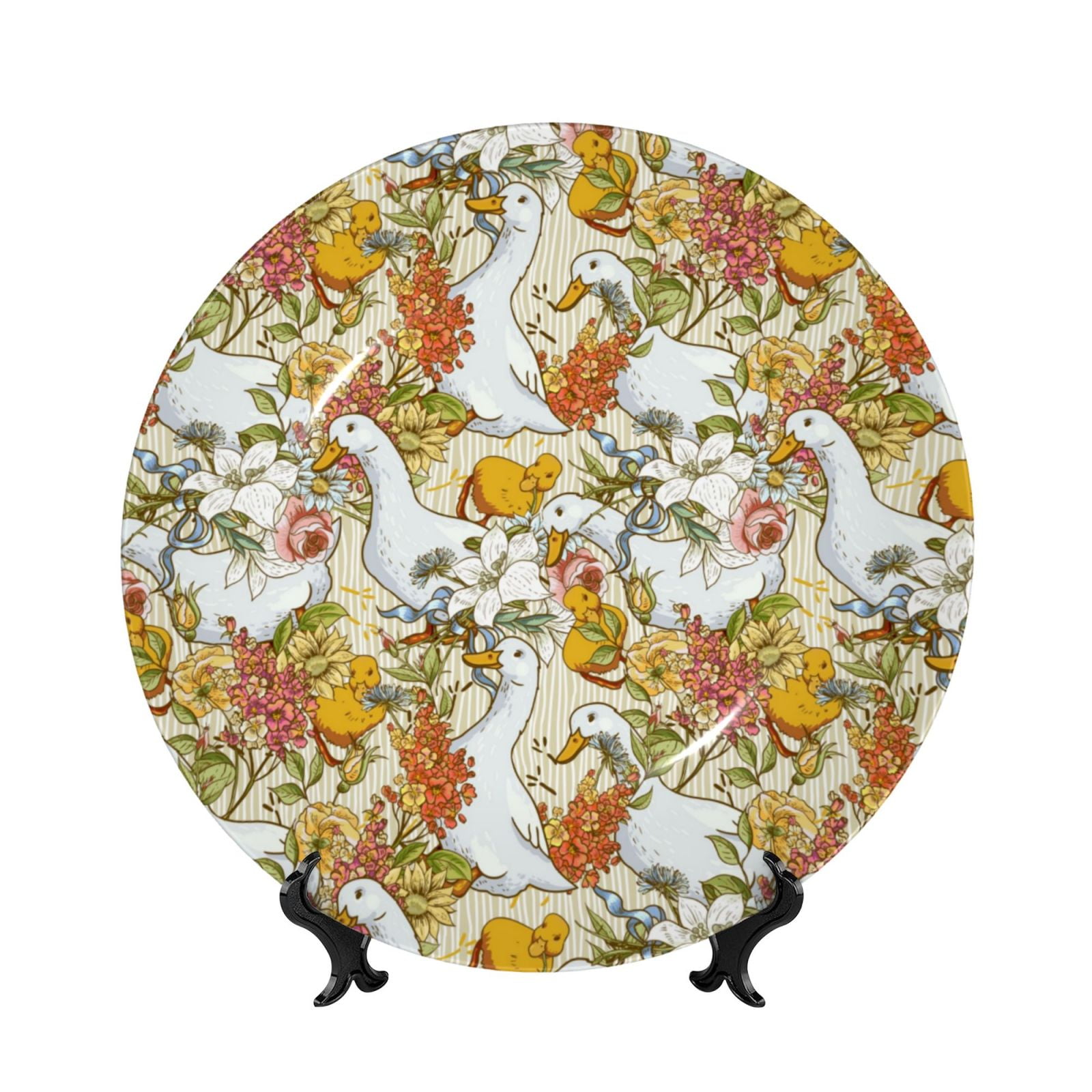 Yiaed Ducks and Flowers Print Bone China Decorative Plate Ceramic ...