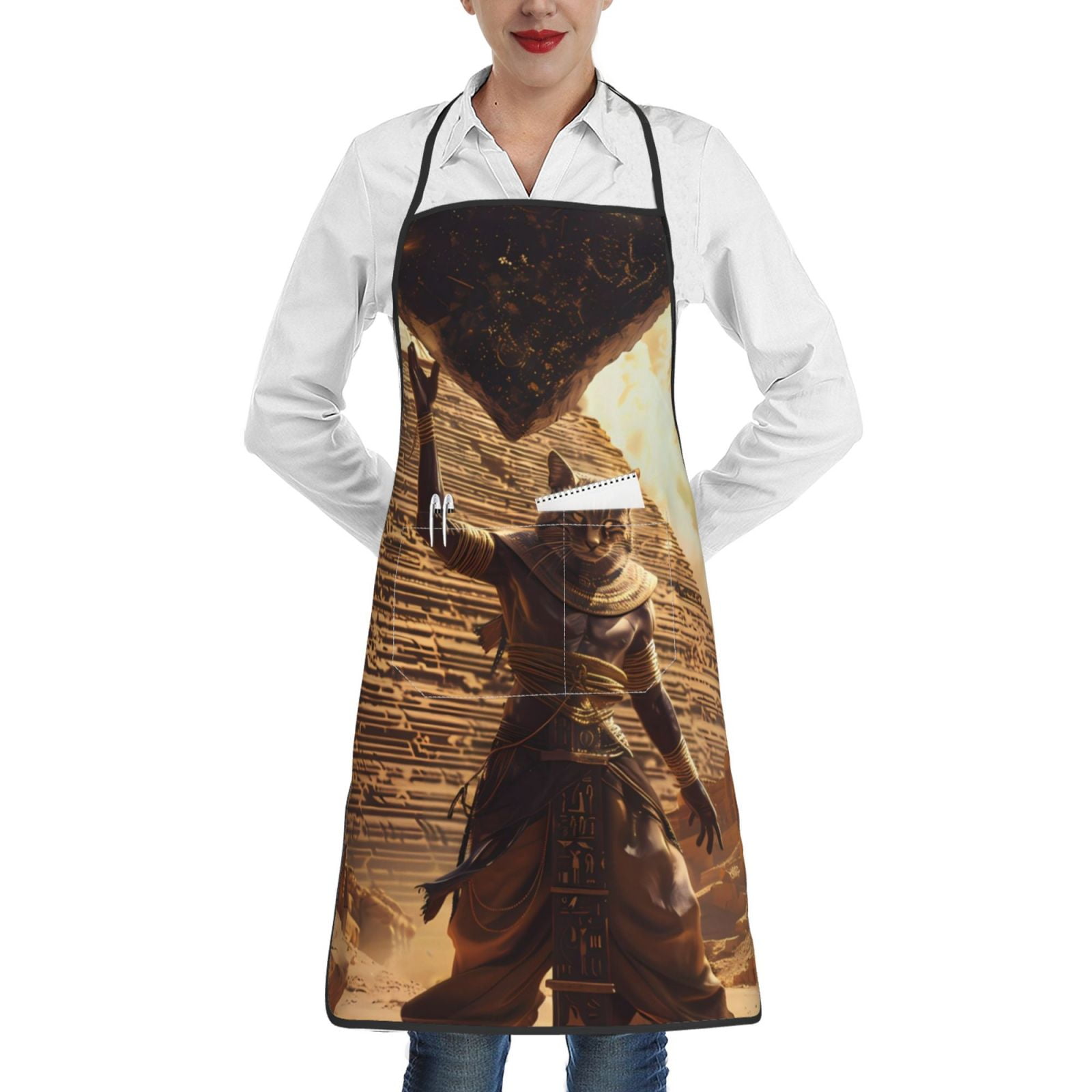 Yiaed Egyptian Cat Pharaoh Magic Print Kitchen Apron with Hand Wipe ...