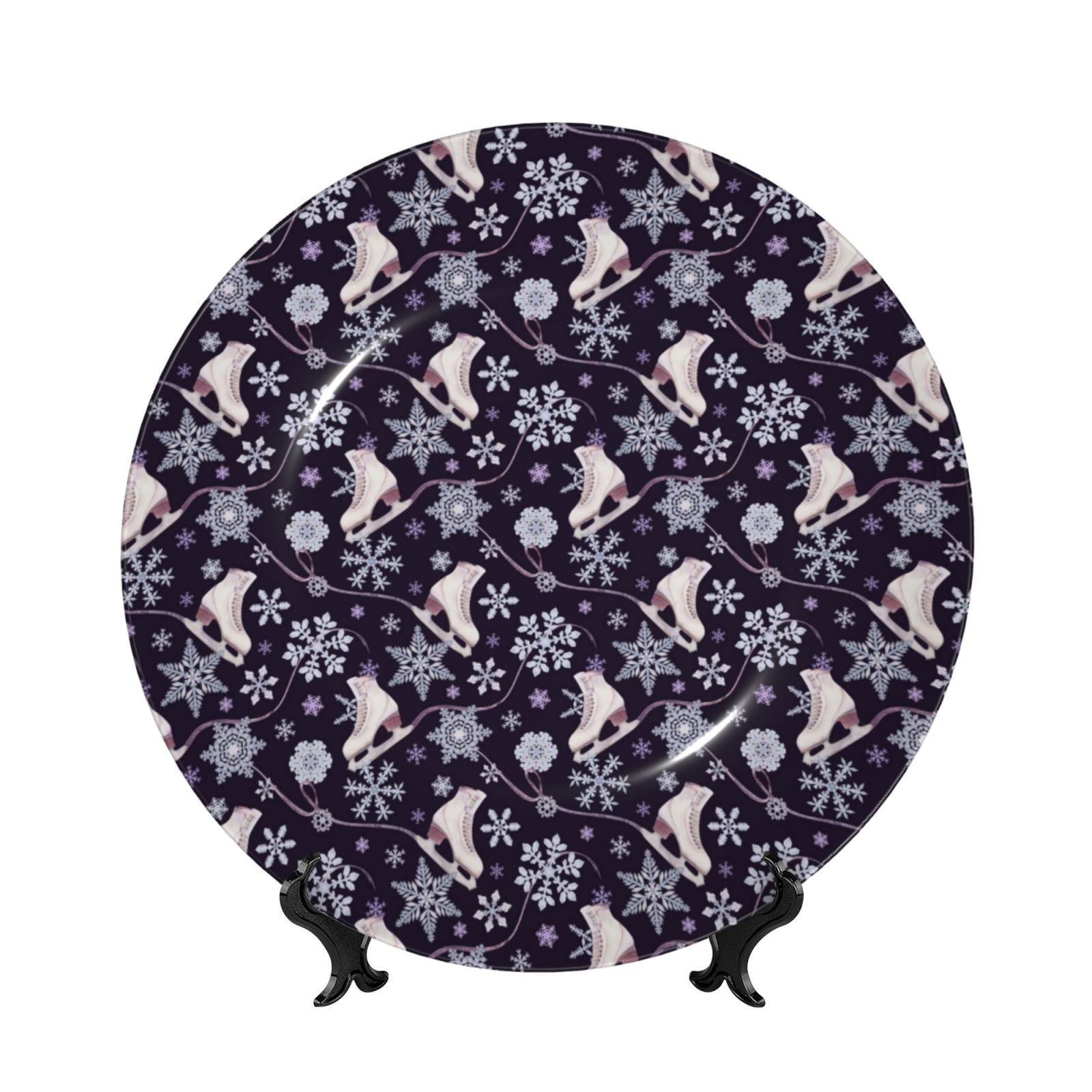 Yiaed Elegant ice skates snowflakes A Print Bone China Decorative Plate ...