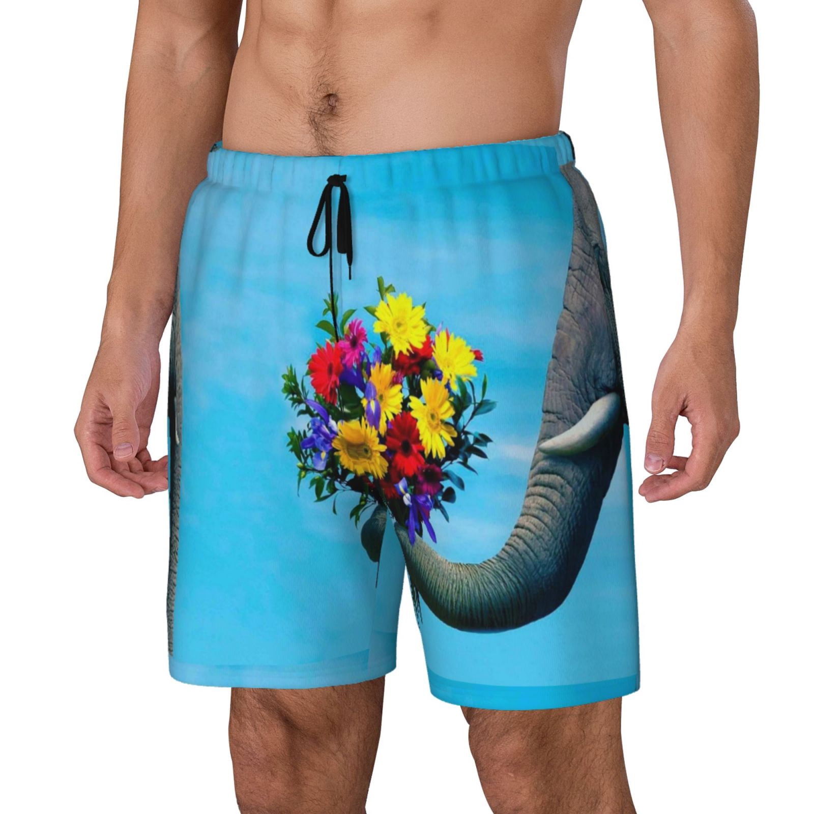 Yiaed Elephant Trunk Couple Flowers Print Mens Swim Trunks Bathing Suit ...