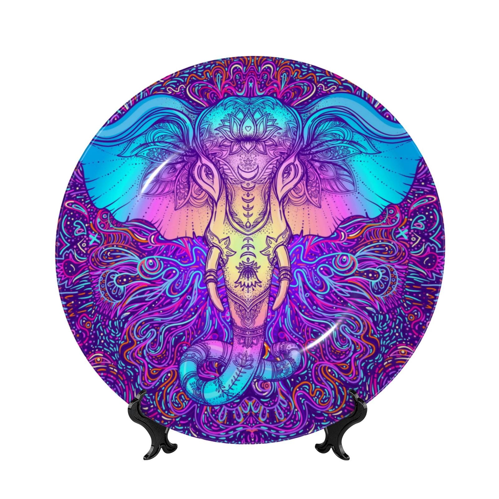 Yiaed Elephant in Tribal Style Print Bone China Decorative Plate ...