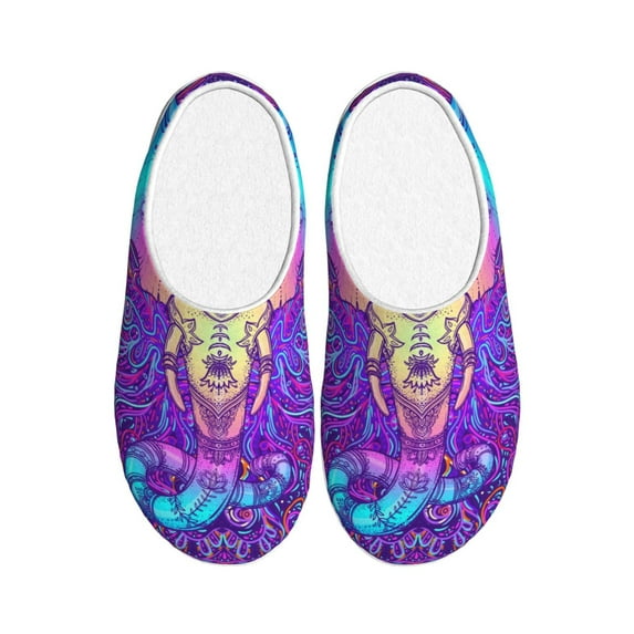 Yiaed Elephant in Tribal Style Print Slippers Fuzzy Warm Cozy Slippers ...