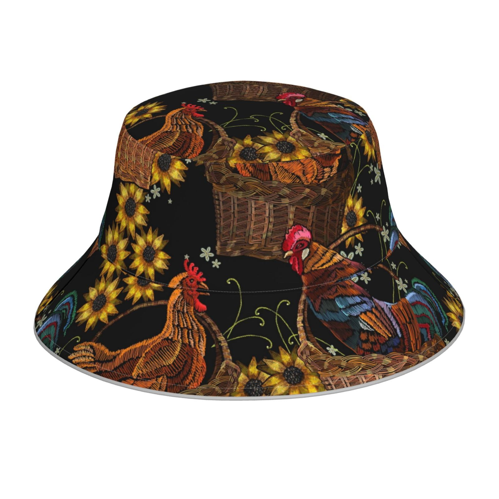 Yiaed Embroidery Chicken Rooster And Sunflowers Print Reflective Stripe ...