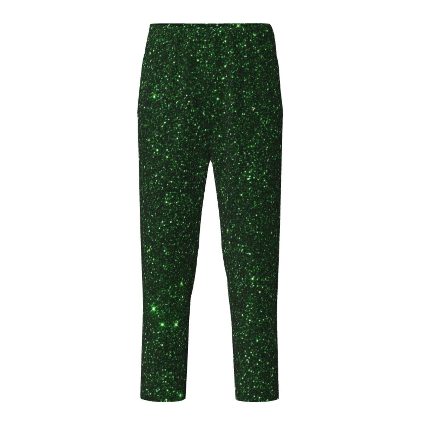 Yiaed Emerald Green Sparkling Print Teenagers' Lounge Pants, Loose PJ ...