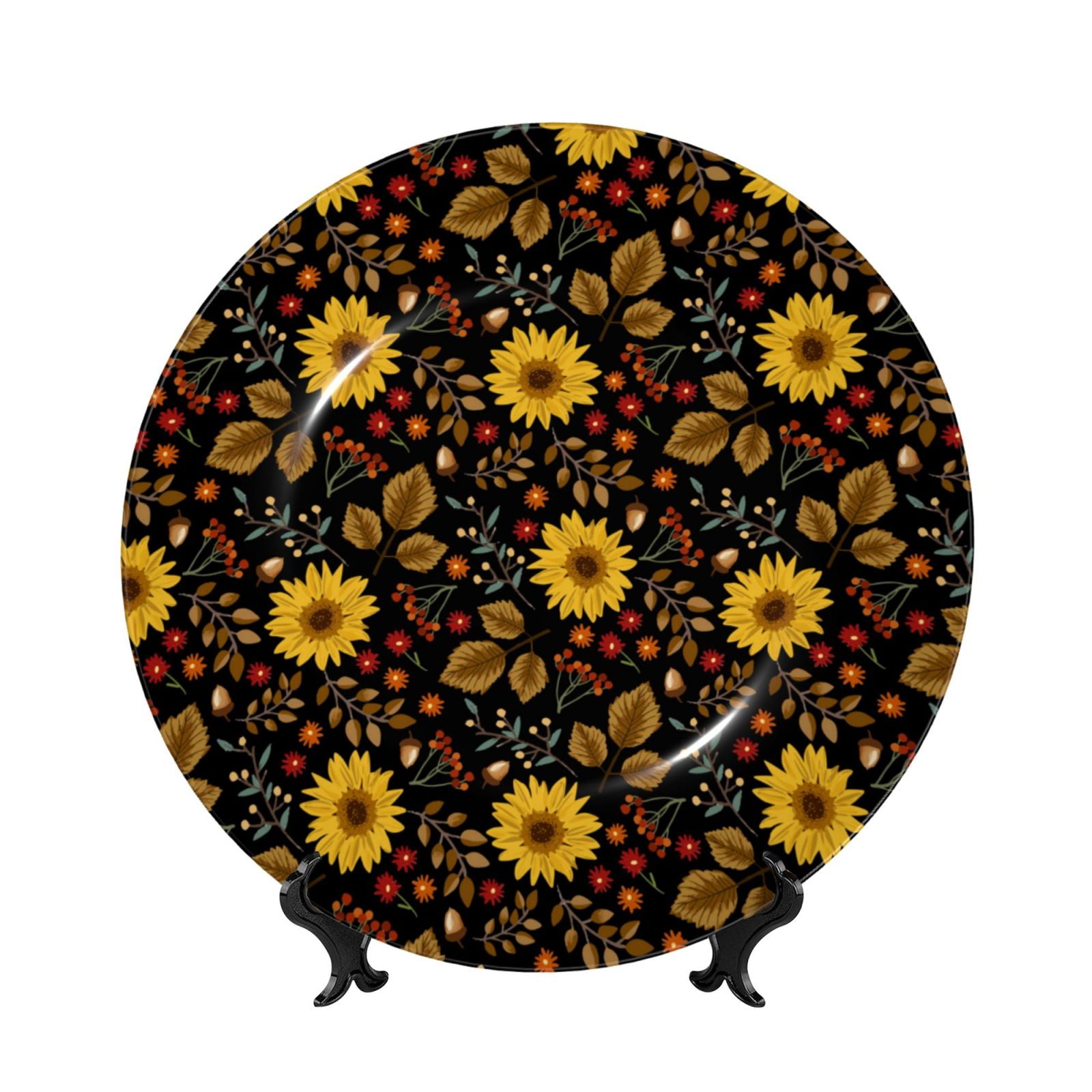 Yiaed Fall Daisy Leaf Print Bone China Decorative Plate Ceramic Dinner ...