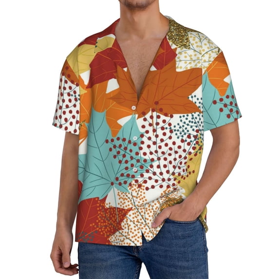 Yiaed Fall Maple Leaves Print Mens Casual Wrinkle Free Shirts Short ...