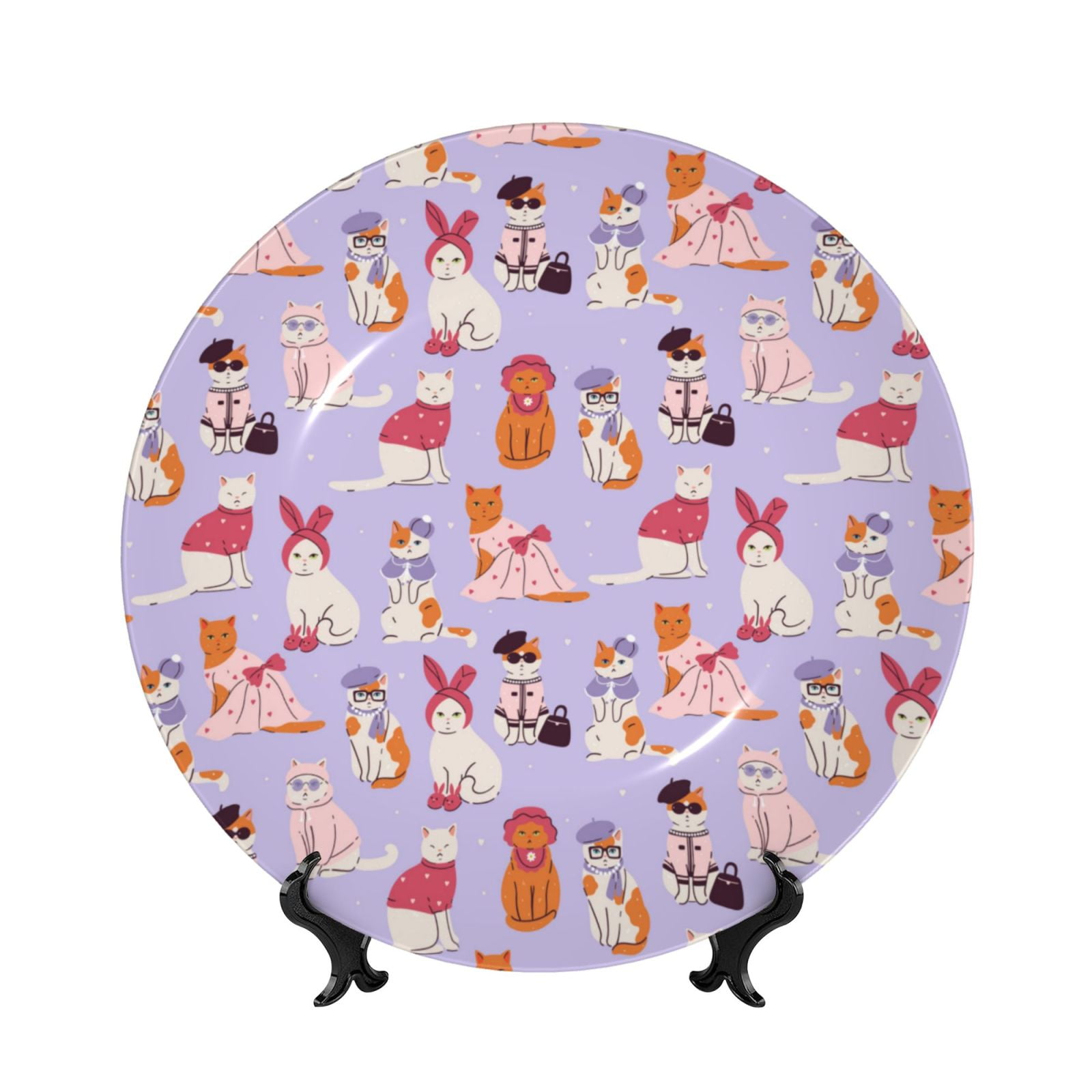 Yiaed Fashionable Cats Print Bone China Decorative Plate Ceramic Dinner ...