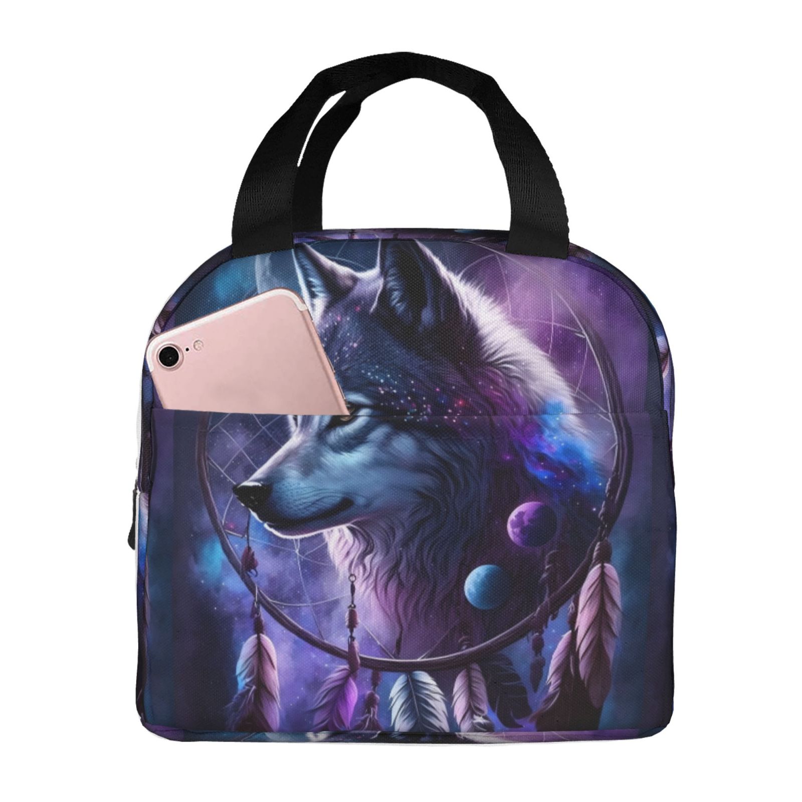 Yiaed Feathered Wolf Print Insulated Lunch Bag Reusable Cute Tote Lunch ...