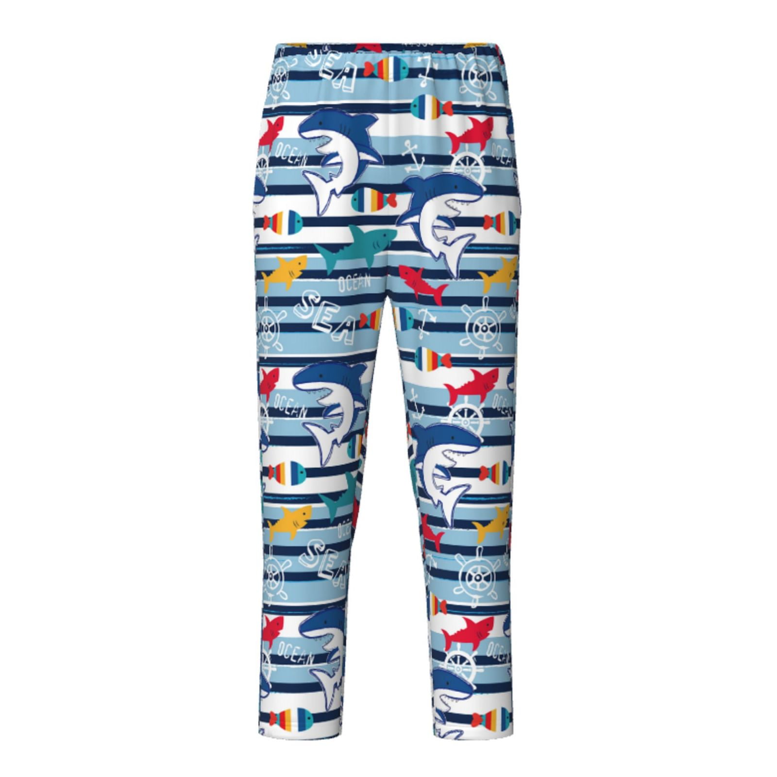 Yiaed Fish And Shark Print Teenagers' Lounge Pants, Loose PJ Bottoms ...