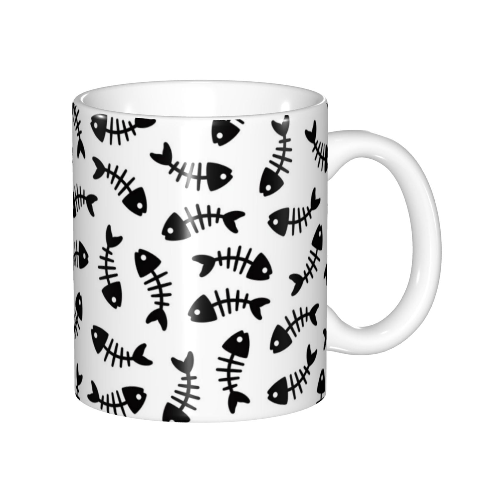 Yiaed Fish Bone Print Ceramics Coffee,Large Handle Design,Extra Large ...